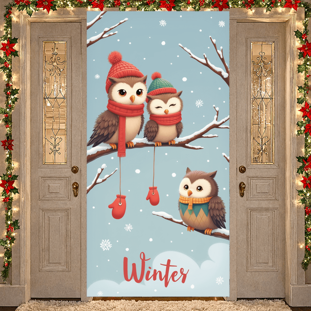Decorative Owl Banner Winter Theme Snow Design Christmas Owl New Year ...
