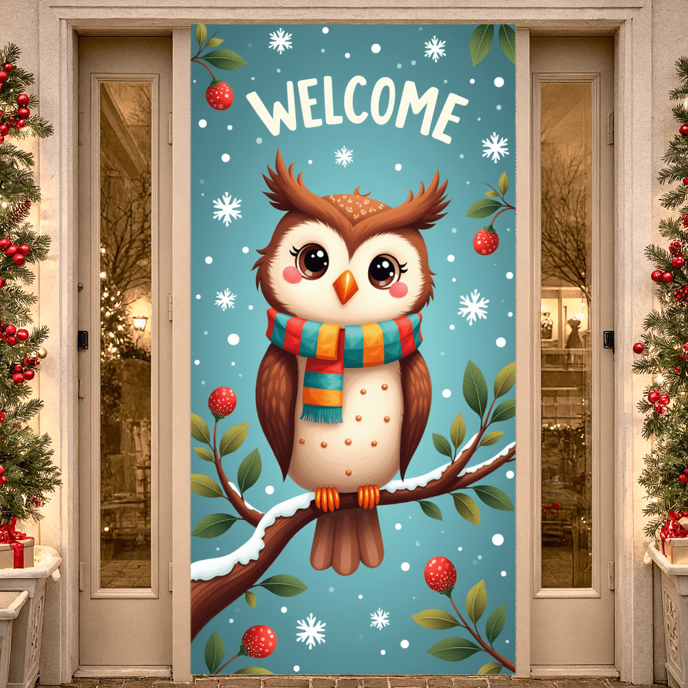 Decorative Owl Banner Winter Theme Snow Design Christmas Owl New Year ...