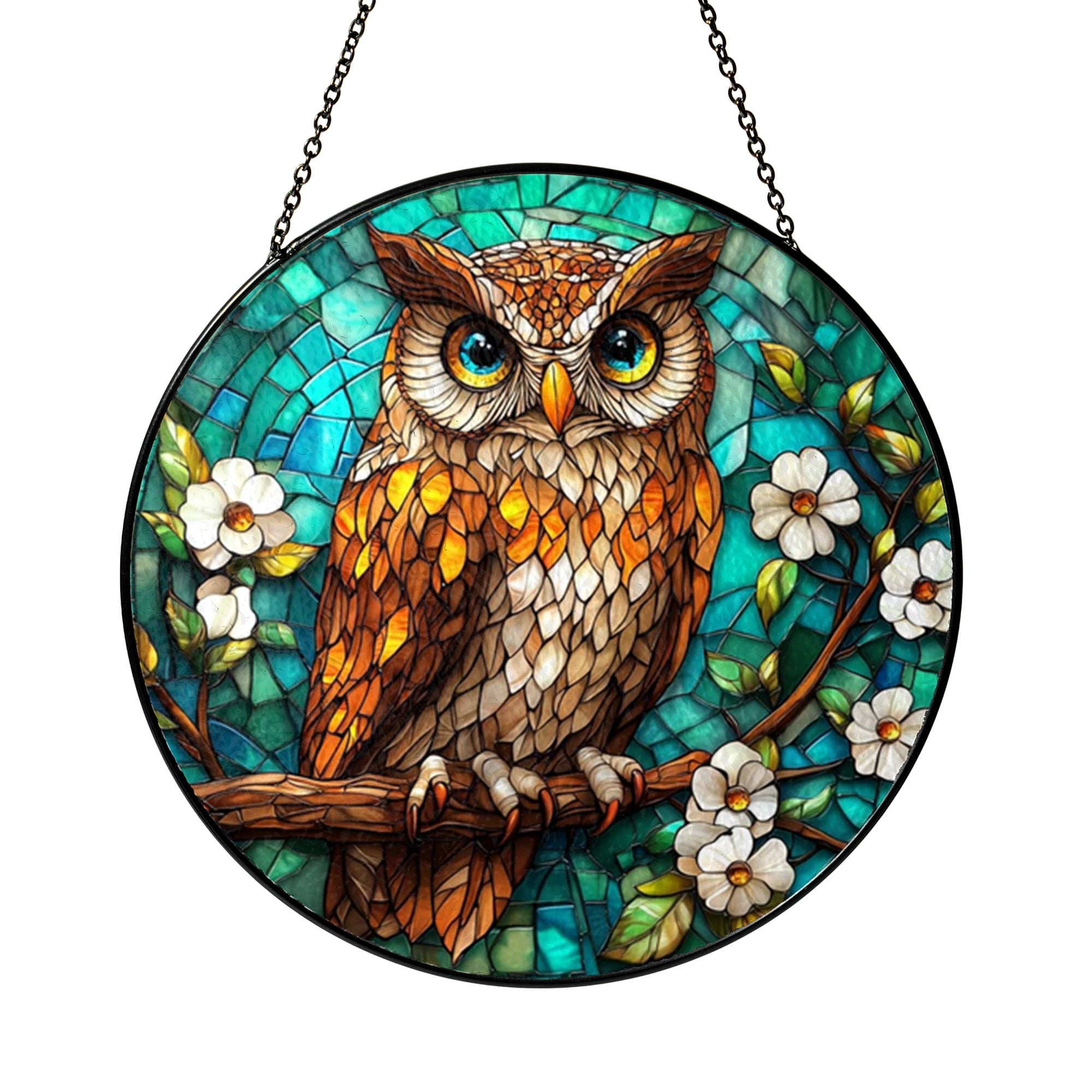 Decorative Owl Bird Stained Glass Style Window Hanging, Nature Mosaic ...