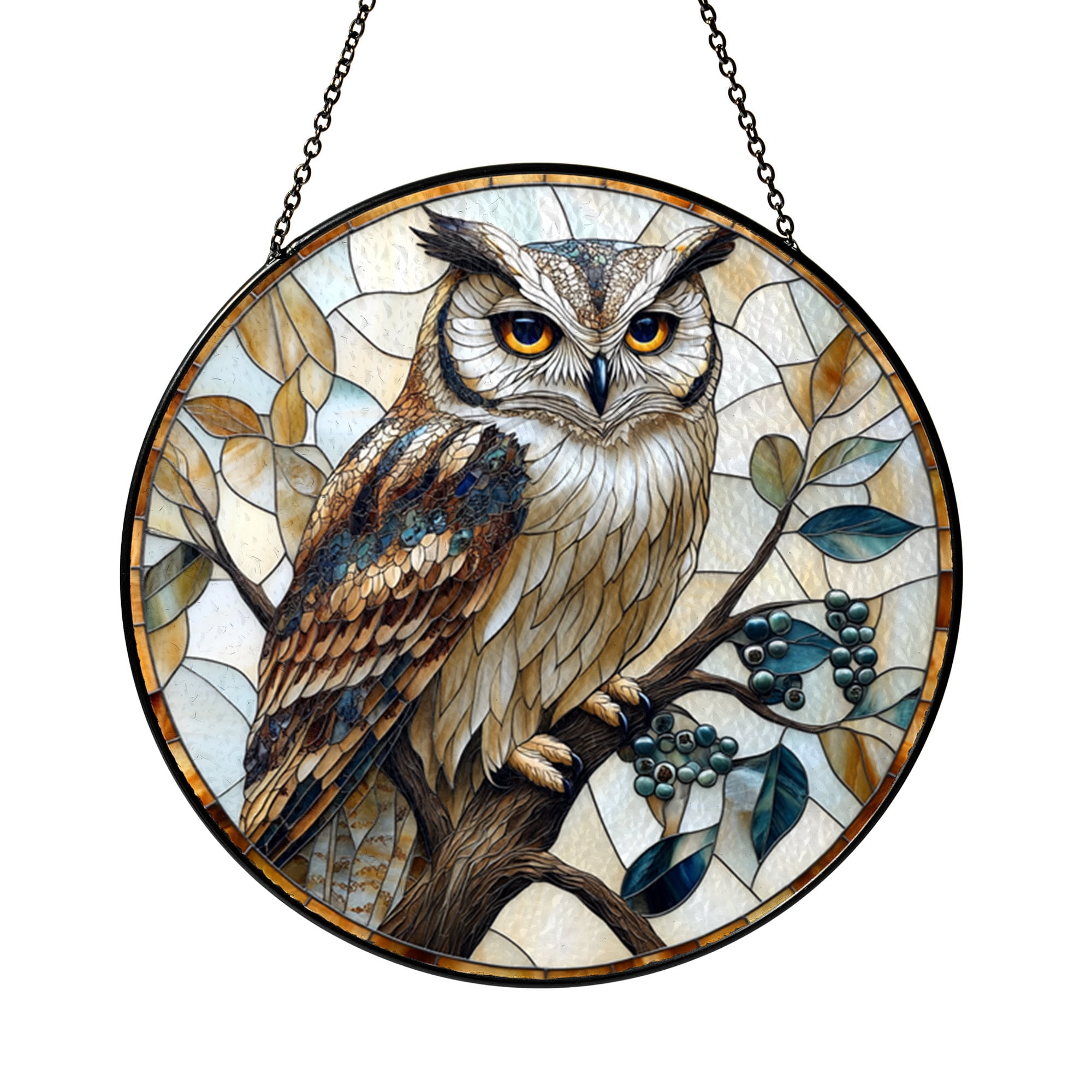 Decorative Owl Stained Glass Suncatcher Window Hanging Art, Woodland ...