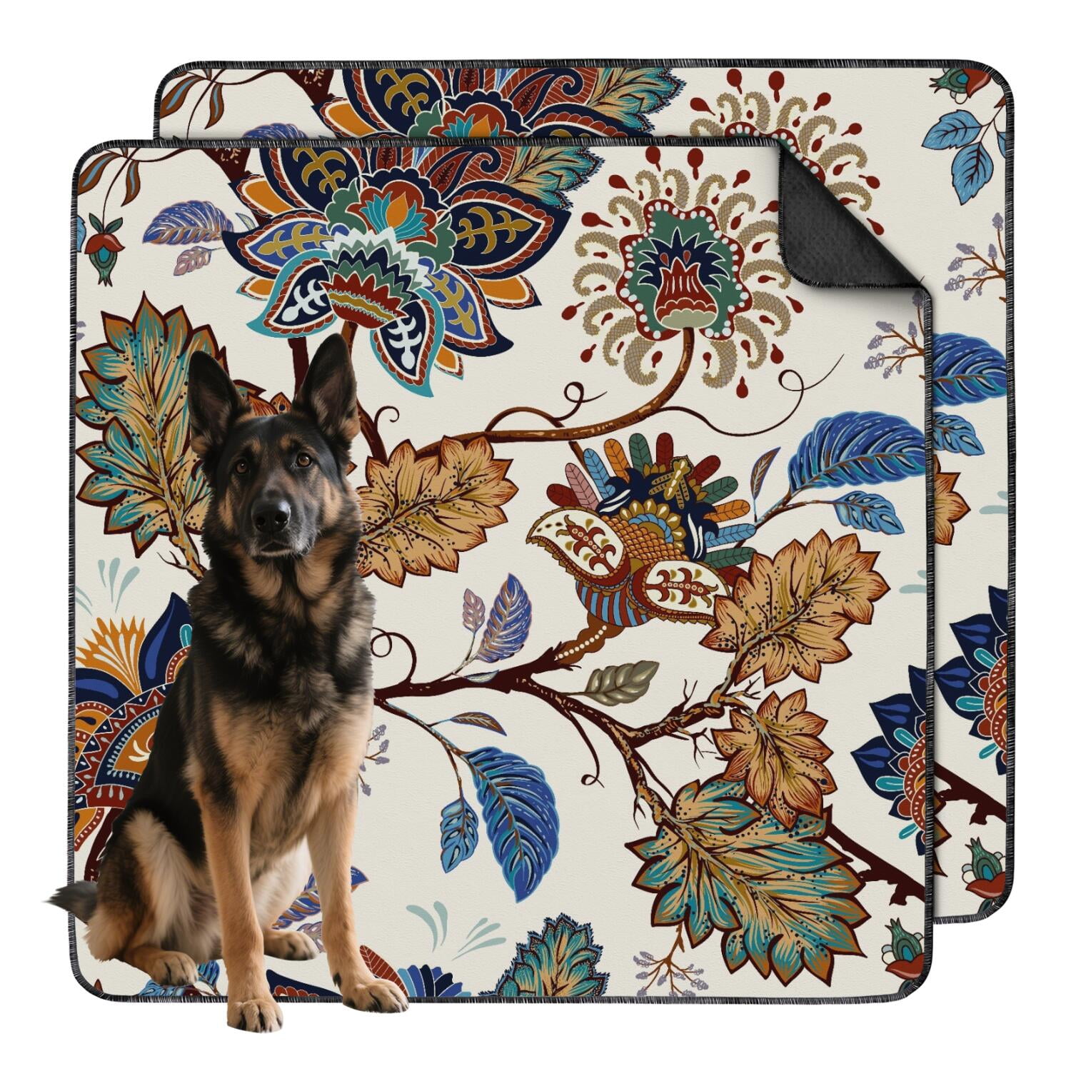 Decorative Paisley Dog Pee Pads Washable, 48"x48" Reusable Non-Slip ...