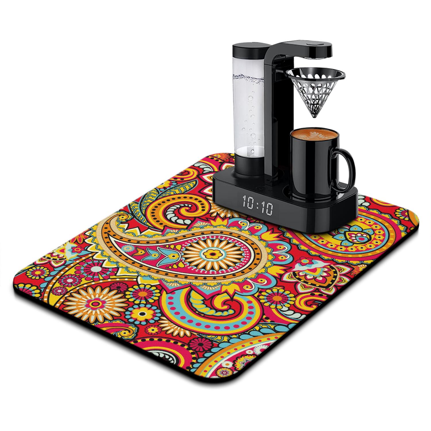 Decorative Paisley Print Dish Drying Mat, Elegant Boho Vintage ...