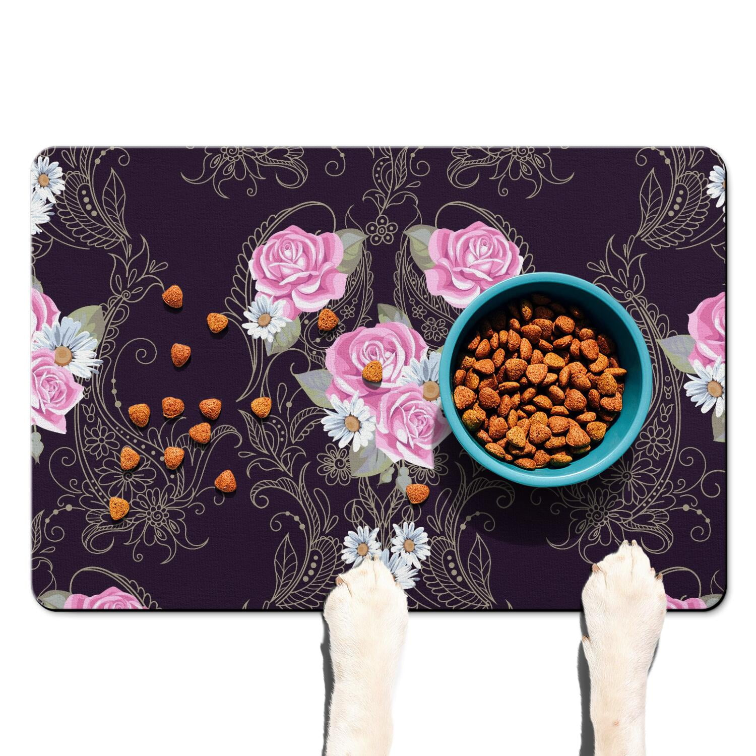 Decorative Paisley Print Dog Mat - Waterproof Pet Food Catcher - Non ...