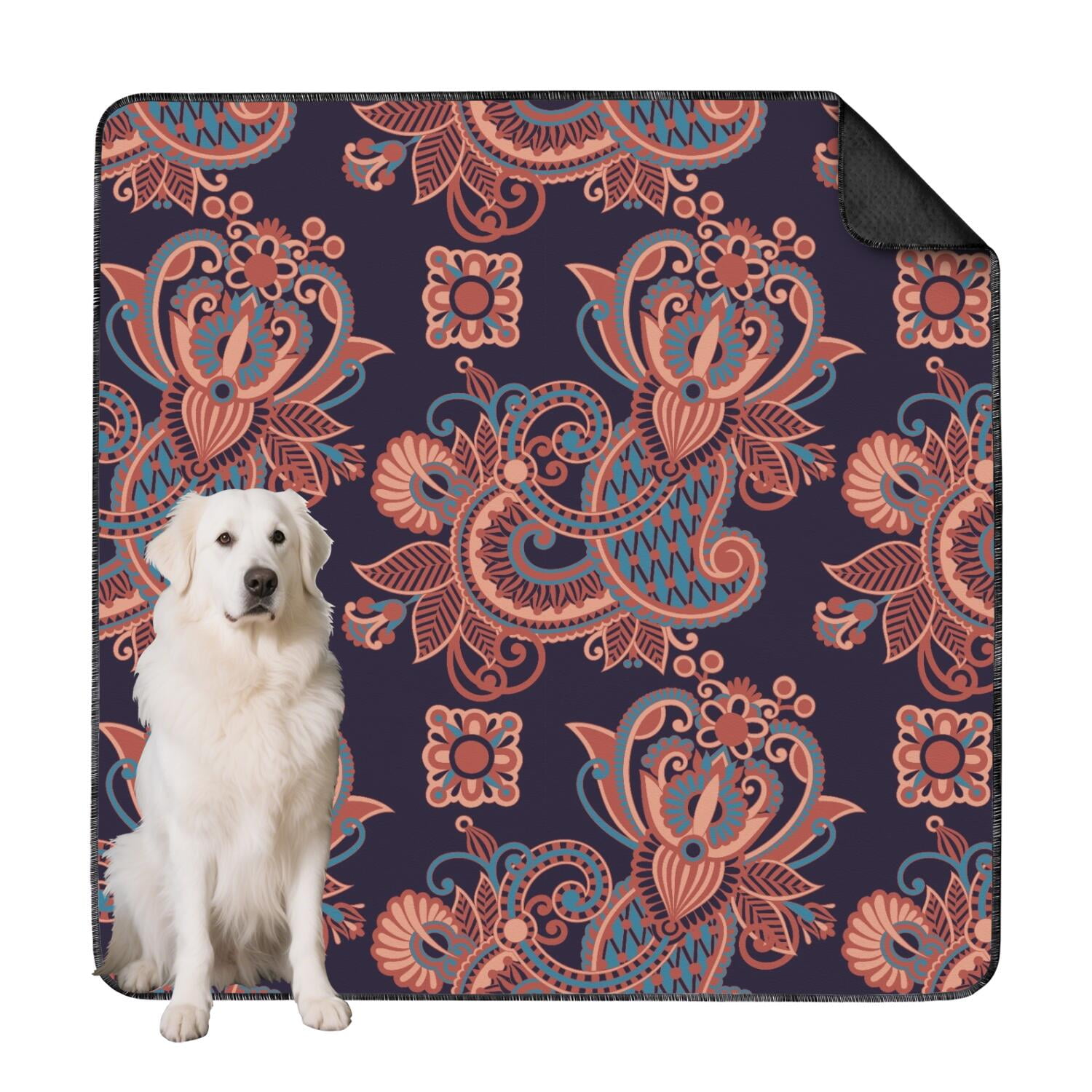 Decorative Paisley Print Washable Dog Pee Pads, 72"x72" Reusable Leak ...