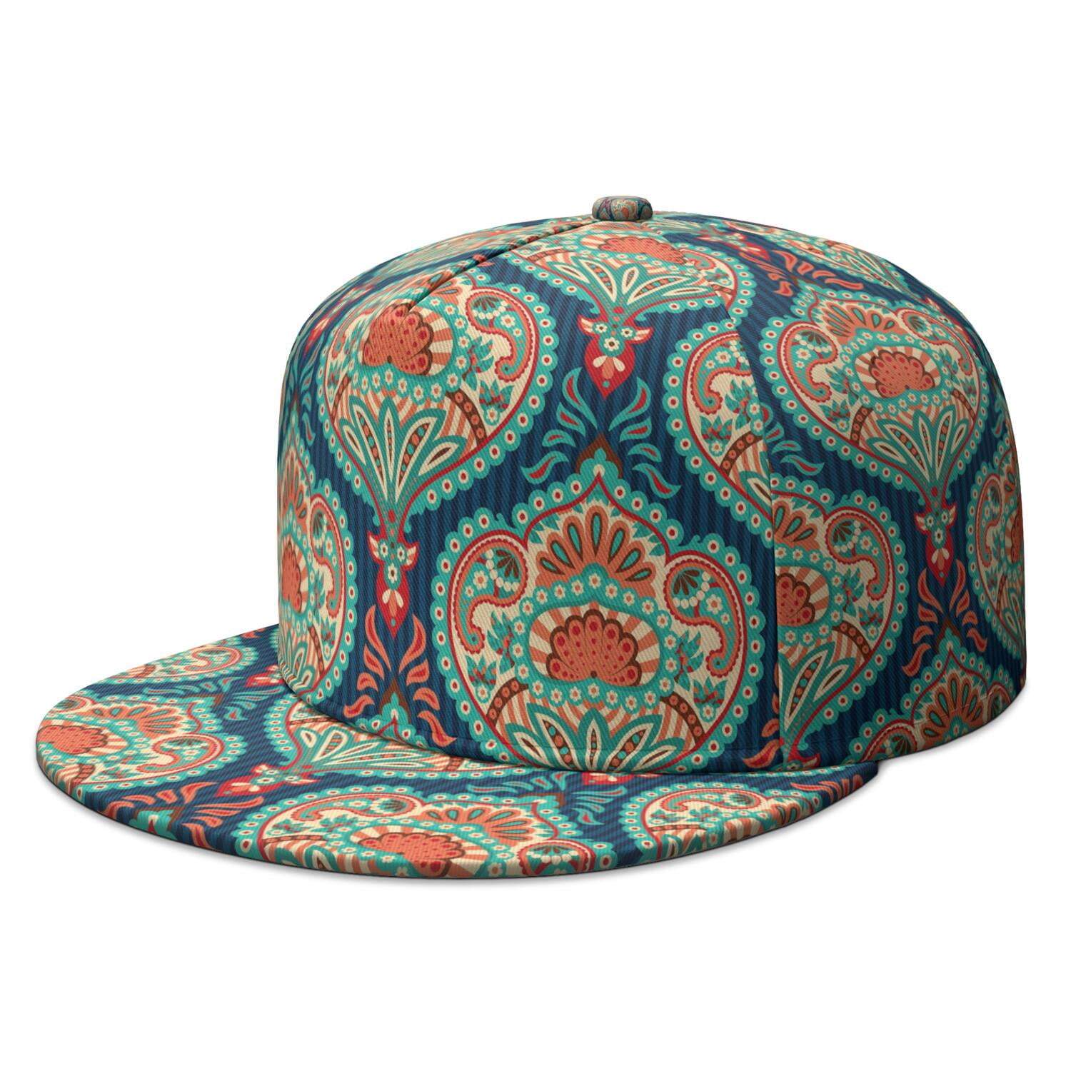 Decorative Paisley Snapback Hat, Adjustable Flat Visor Cap, Elegant ...