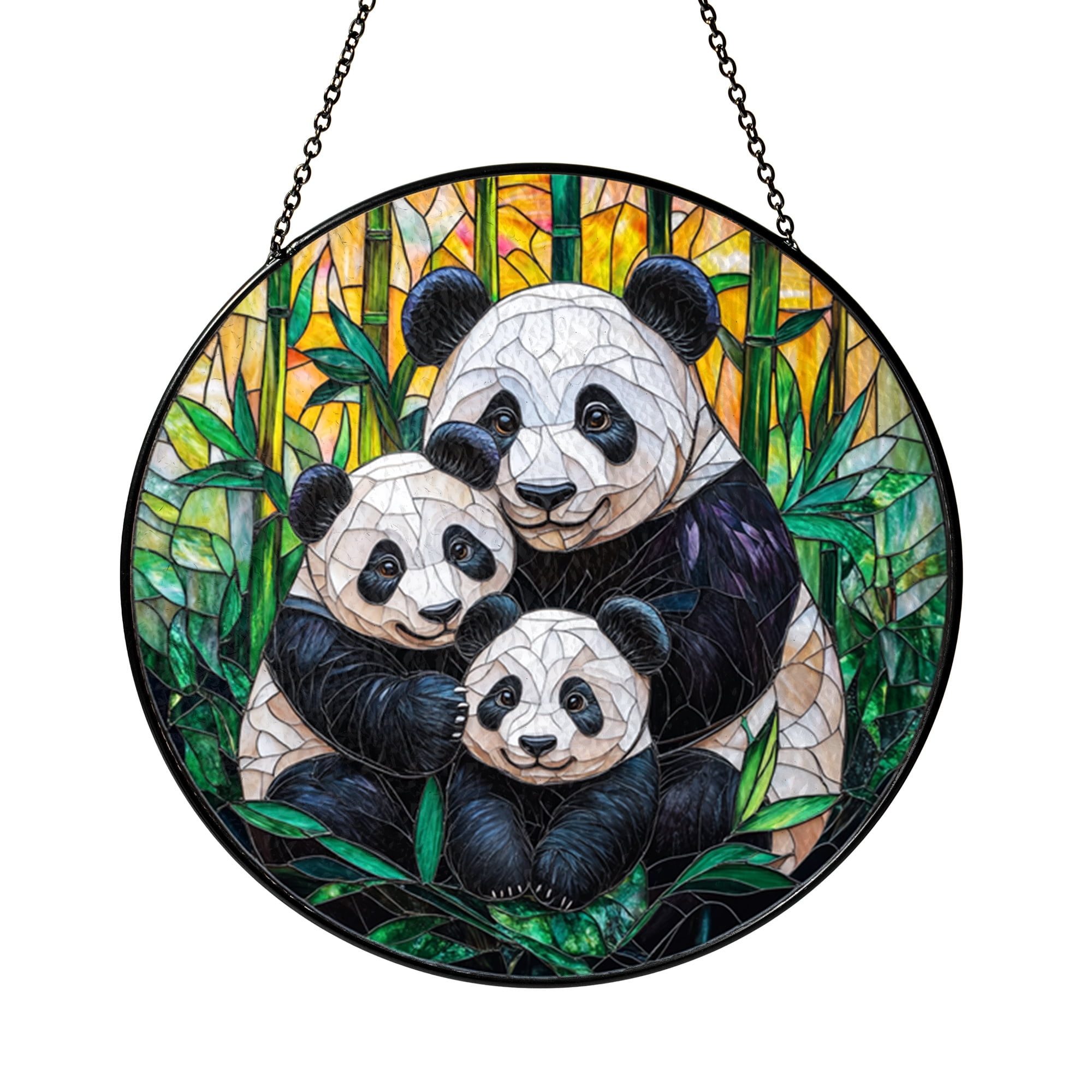 Decorative Panda and Bamboo Glass Suncatcher Panel, Stained Glass Style ...