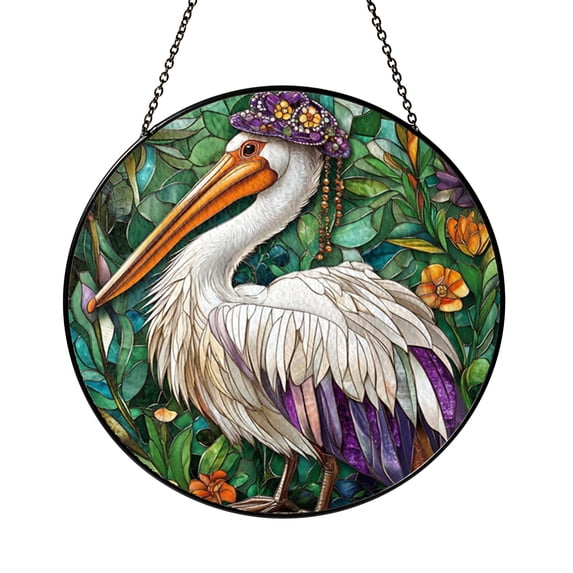 Decorative Pelican and Lily Pattern Stained Glass Window Art Featuring ...