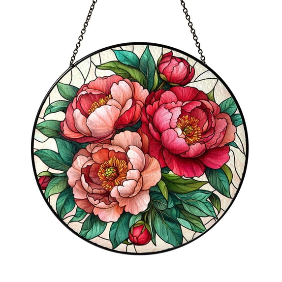 Decorative Peony Flower Stained Glass Style Suncatcher Window Hanging ...