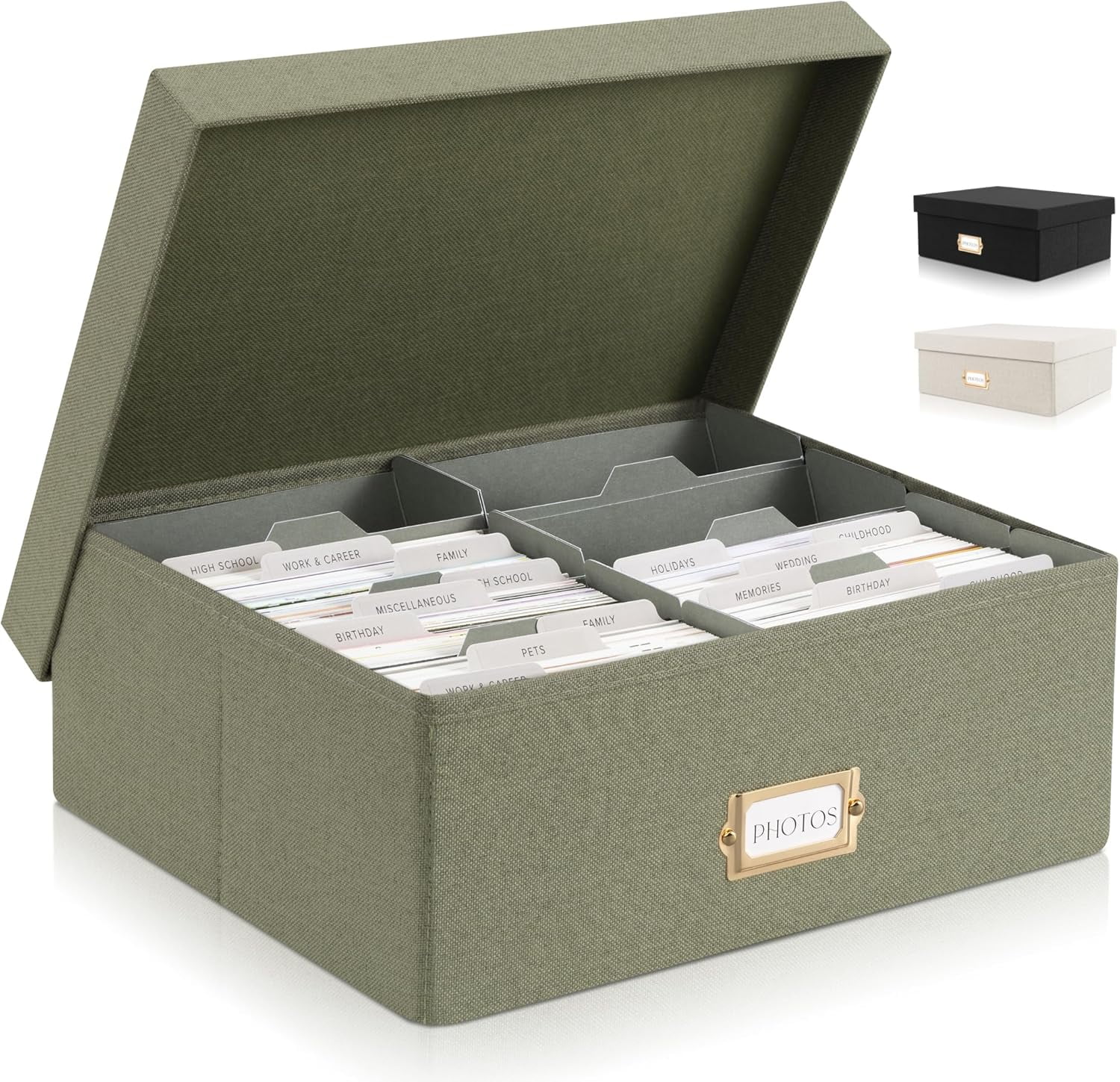 Decorative Photo Storage Box - Sturdy Linen Photo Organizer with ...