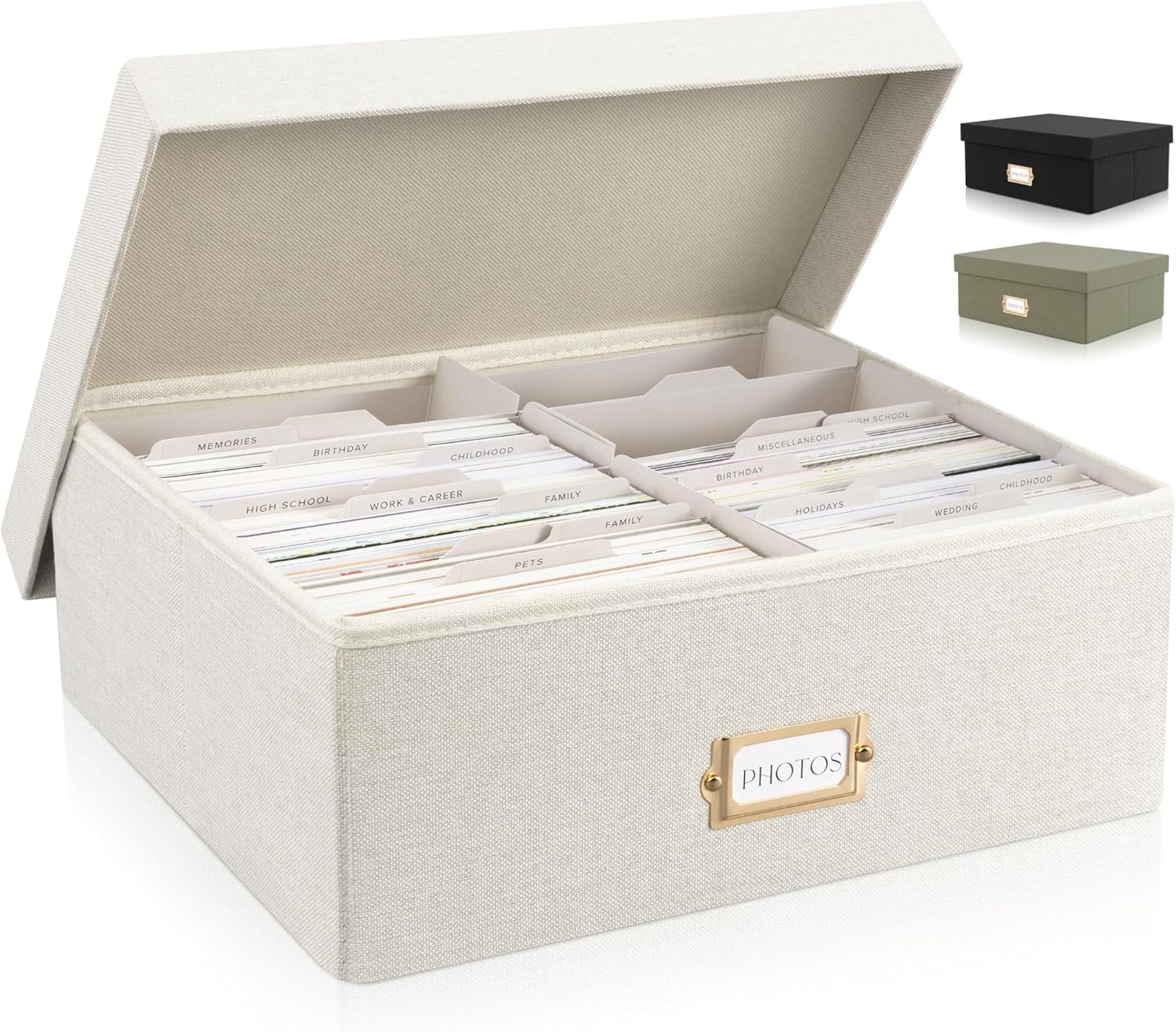 Decorative Photo Storage Box - Sturdy Linen Photo Organizer with ...