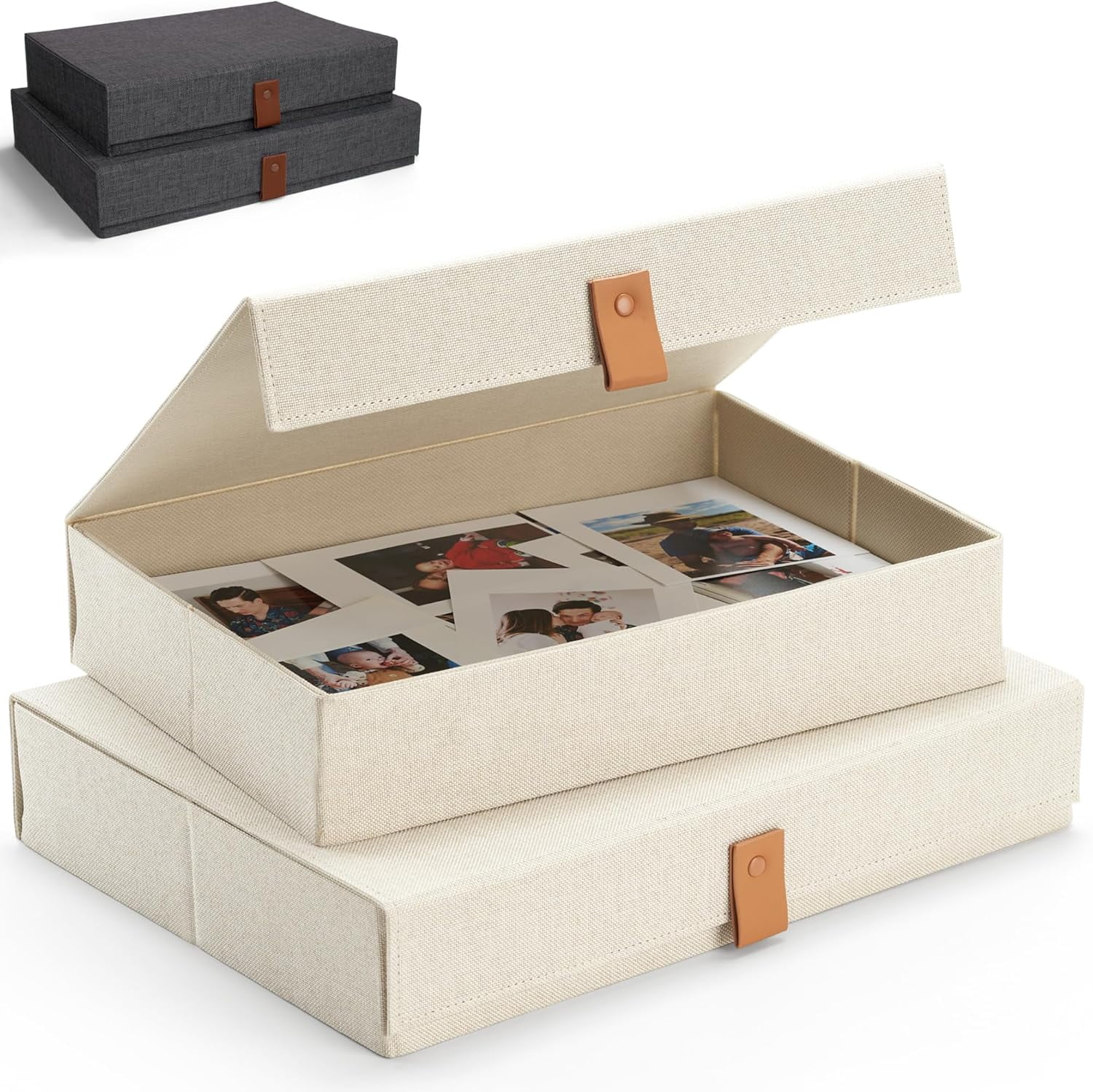 Decorative Photo Storage Boxes with Lids - Set of 2 Beautiful Linen ...