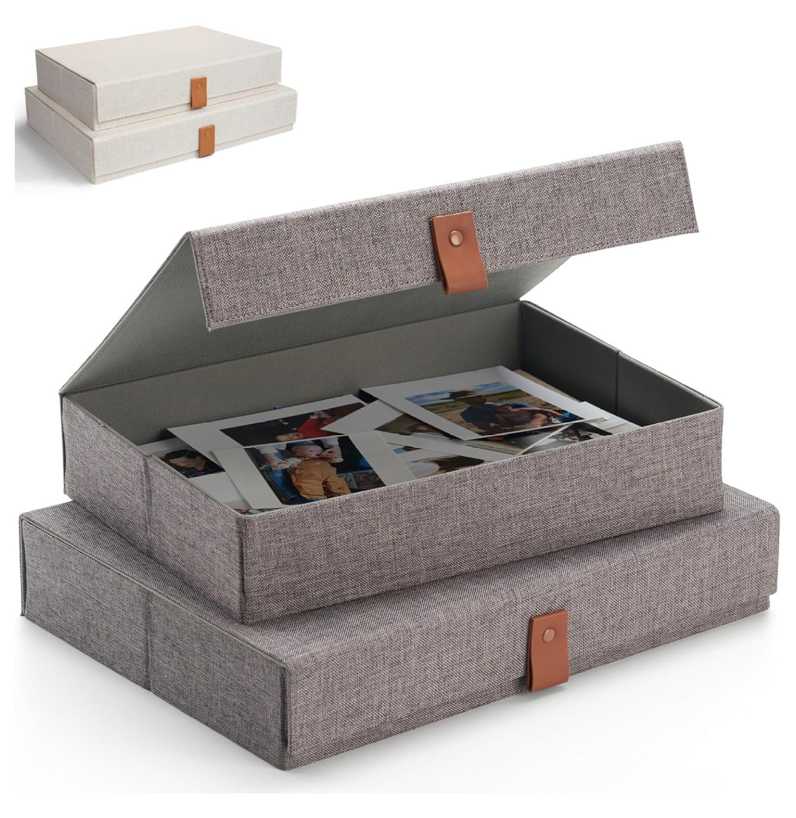 Decorative Photo Storage Boxes with Lids - Set of 2 Beautiful Linen ...