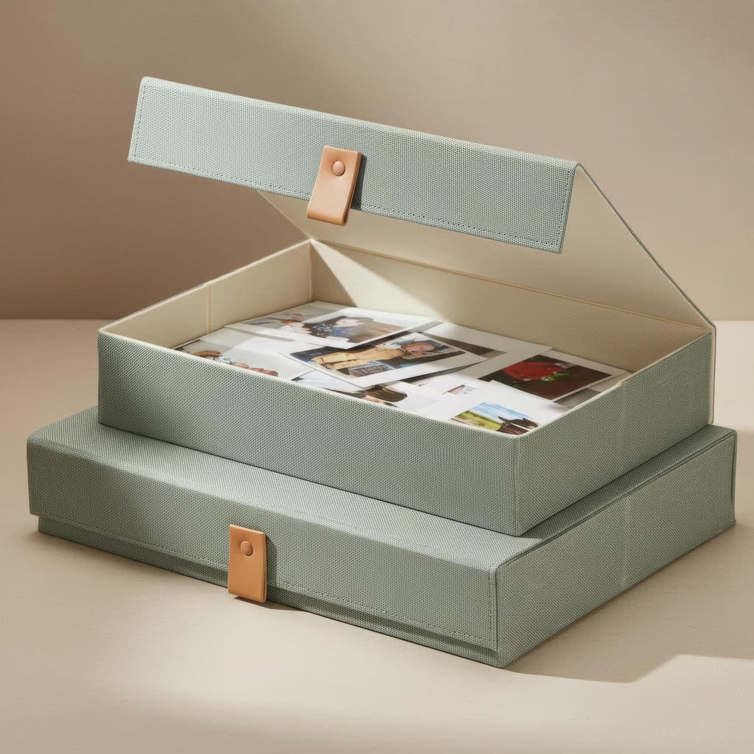Decorative Photo Storage Boxes with Lids - Set of 2 Beautiful Linen ...