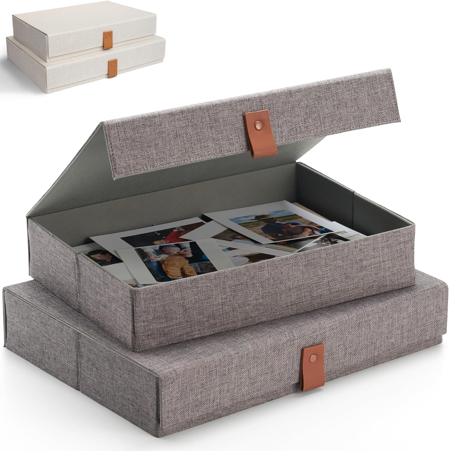 Decorative Photo Storage Boxes with Lids - Set of 2 Beautiful Linen ...