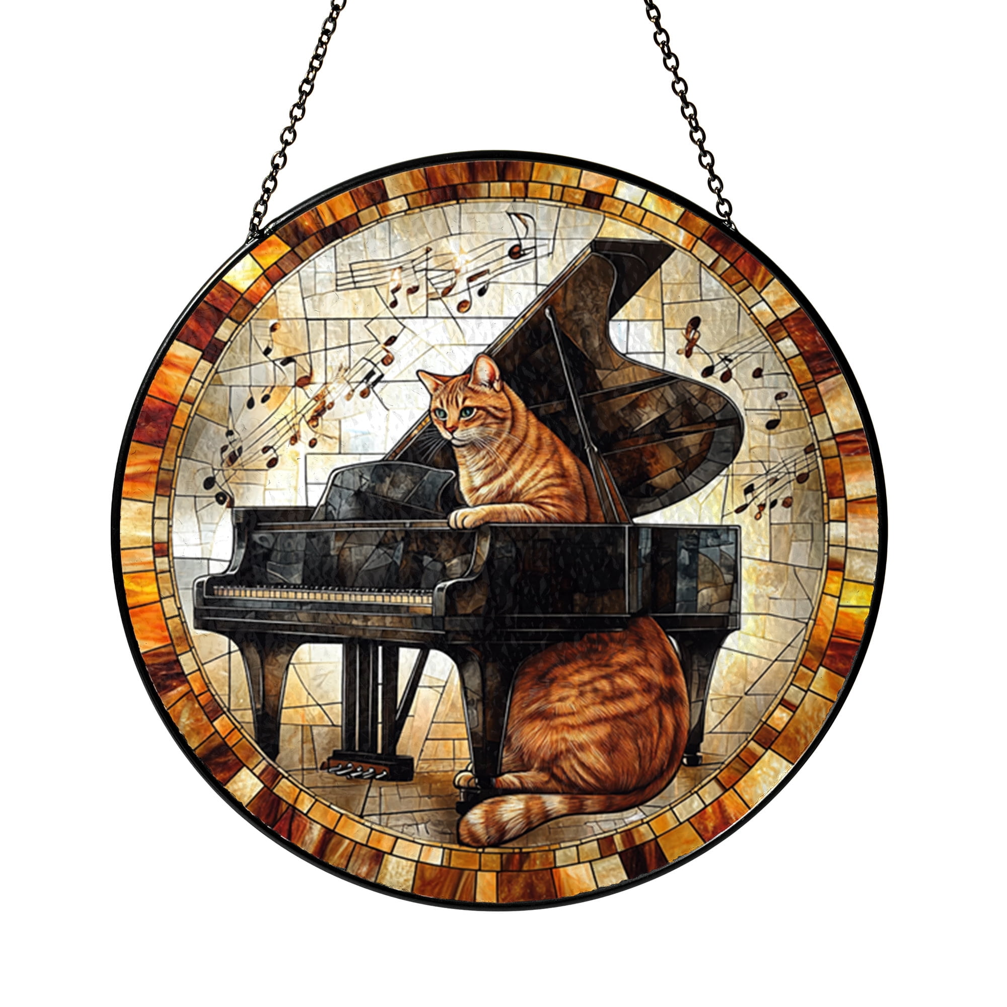 Decorative Piano Cat Window Hanging Stained Glass Style Suncatcher ...