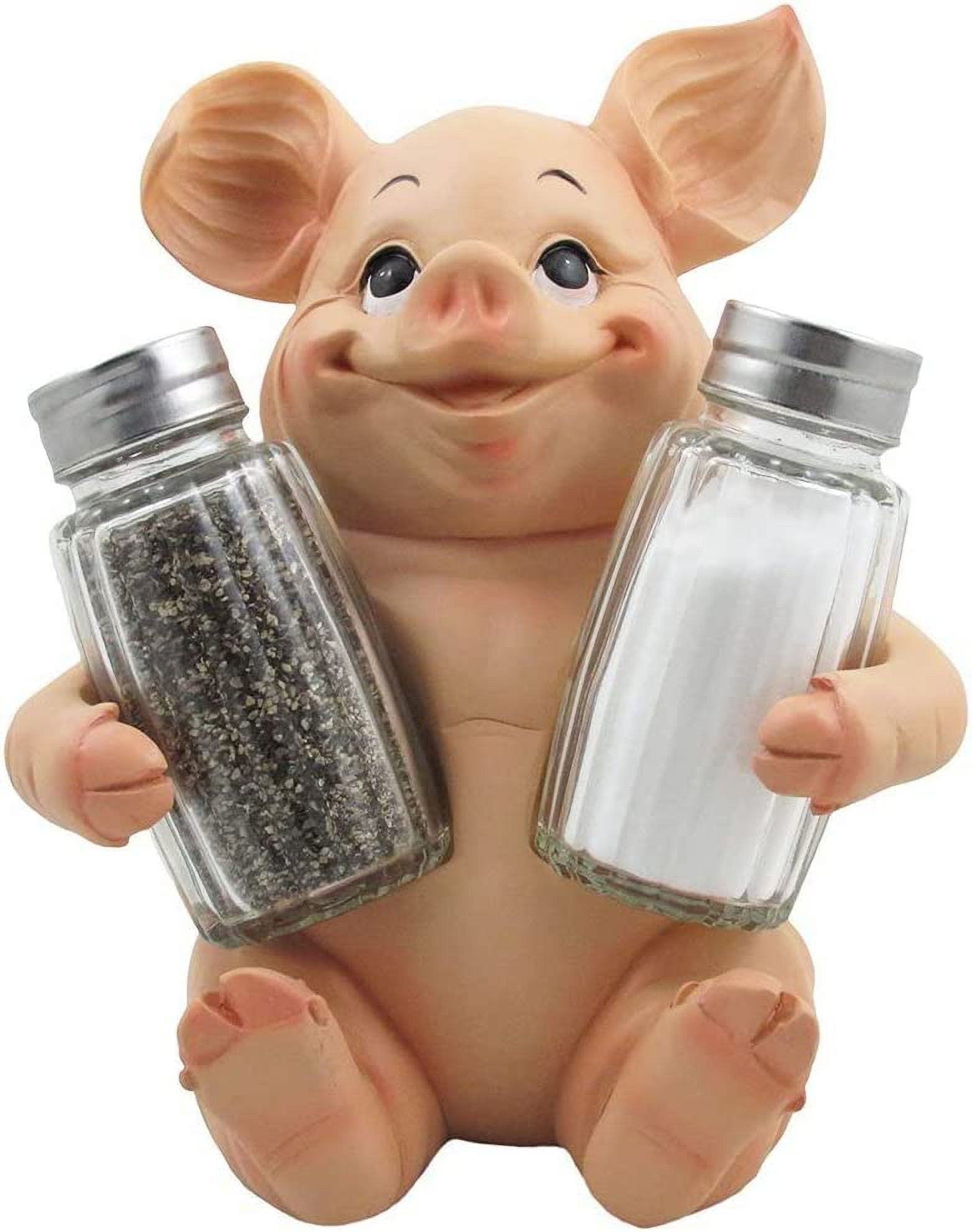 Decorative Pig and Pepper Shaker Set with Holder Stand in Farm Animal ...