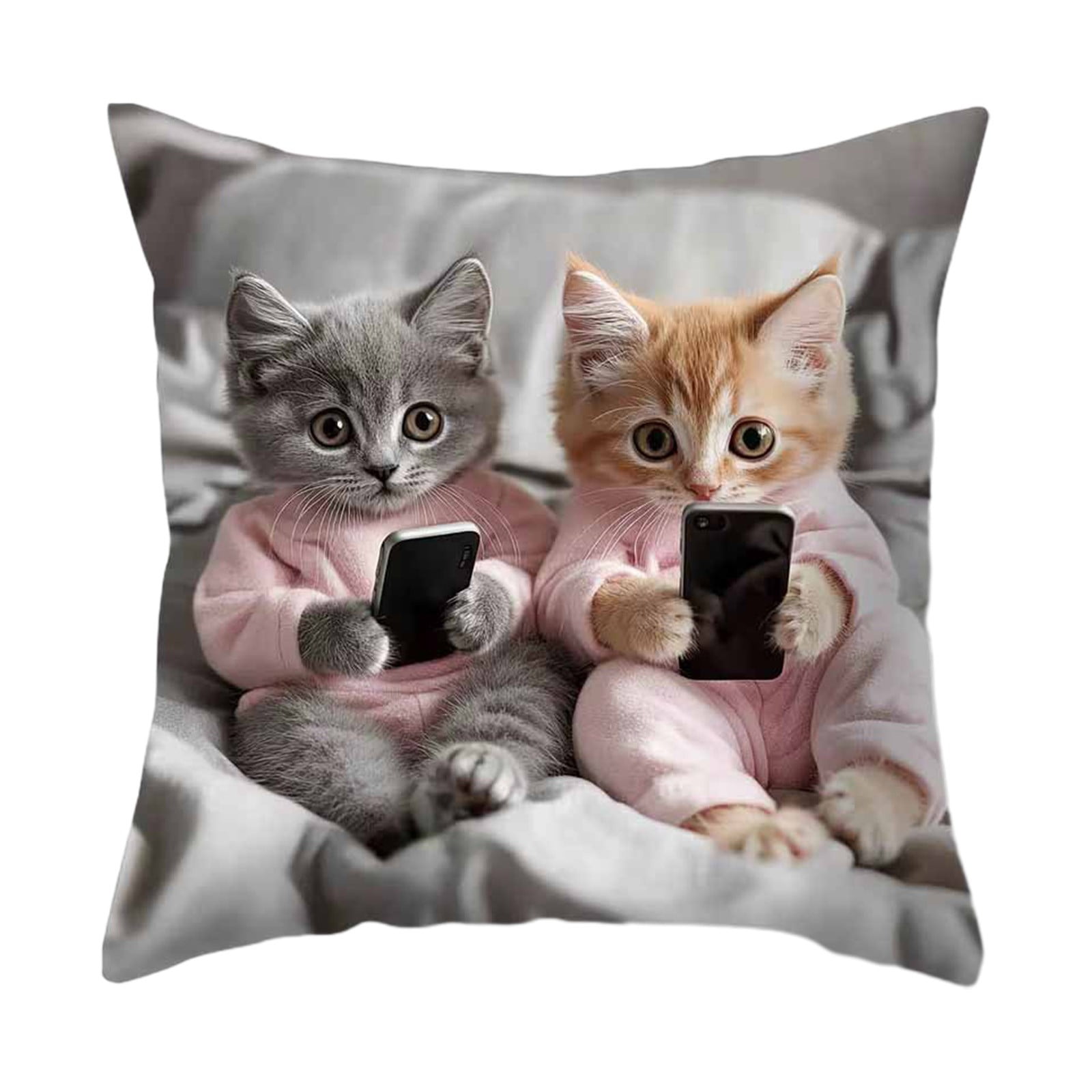 Decorative Pillow Cover Cat Themed Soft Fabric Case with Concealed ...