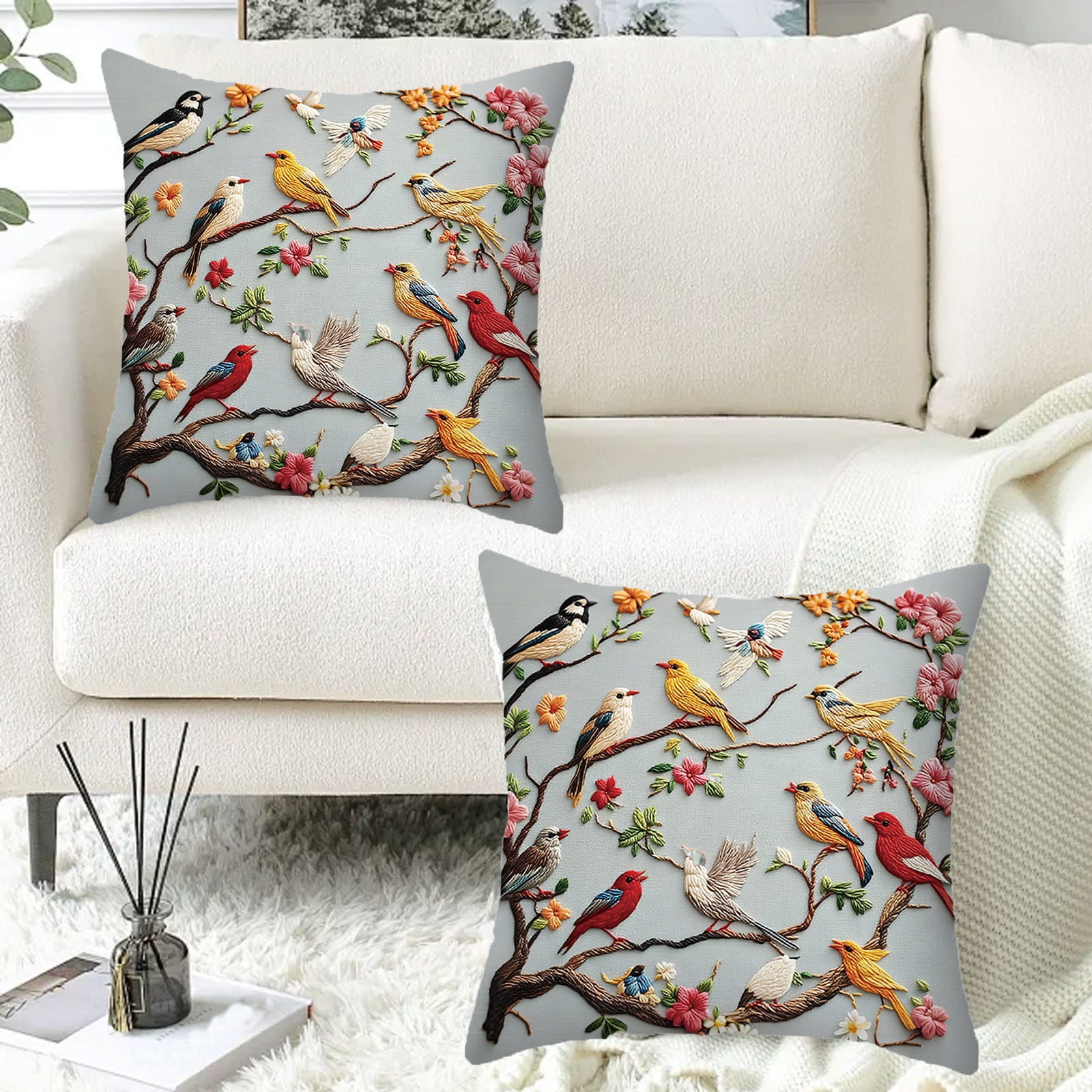 Decorative Pillow Cover, Faux Embroidery Print Cushion Case for Sofa ...