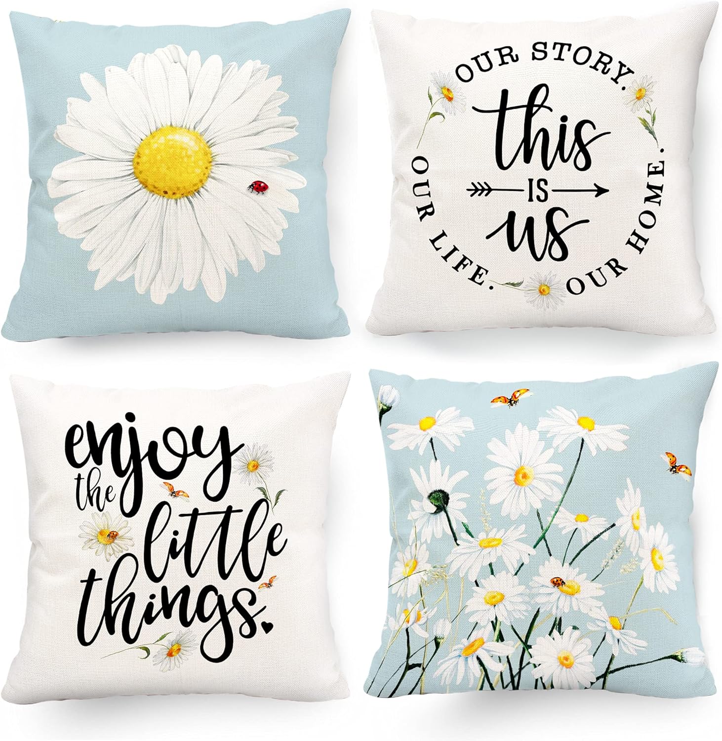Decorative Pillow Covers 18 x 18 Daisy Decor Outdoor Summer Couch Throw ...