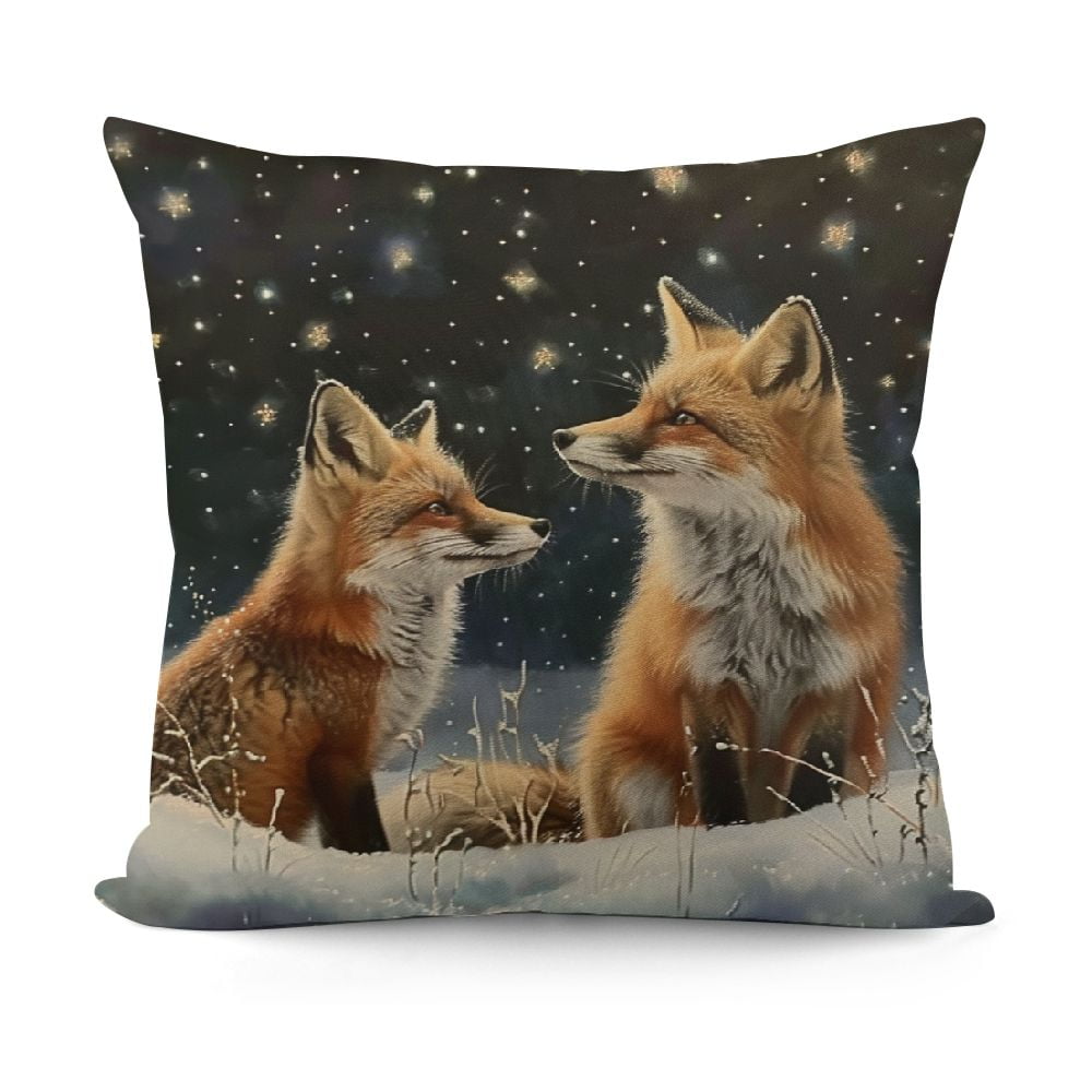 Decorative Pillowcase Fox Friends with Snowflakes Satin Throw Pillow ...