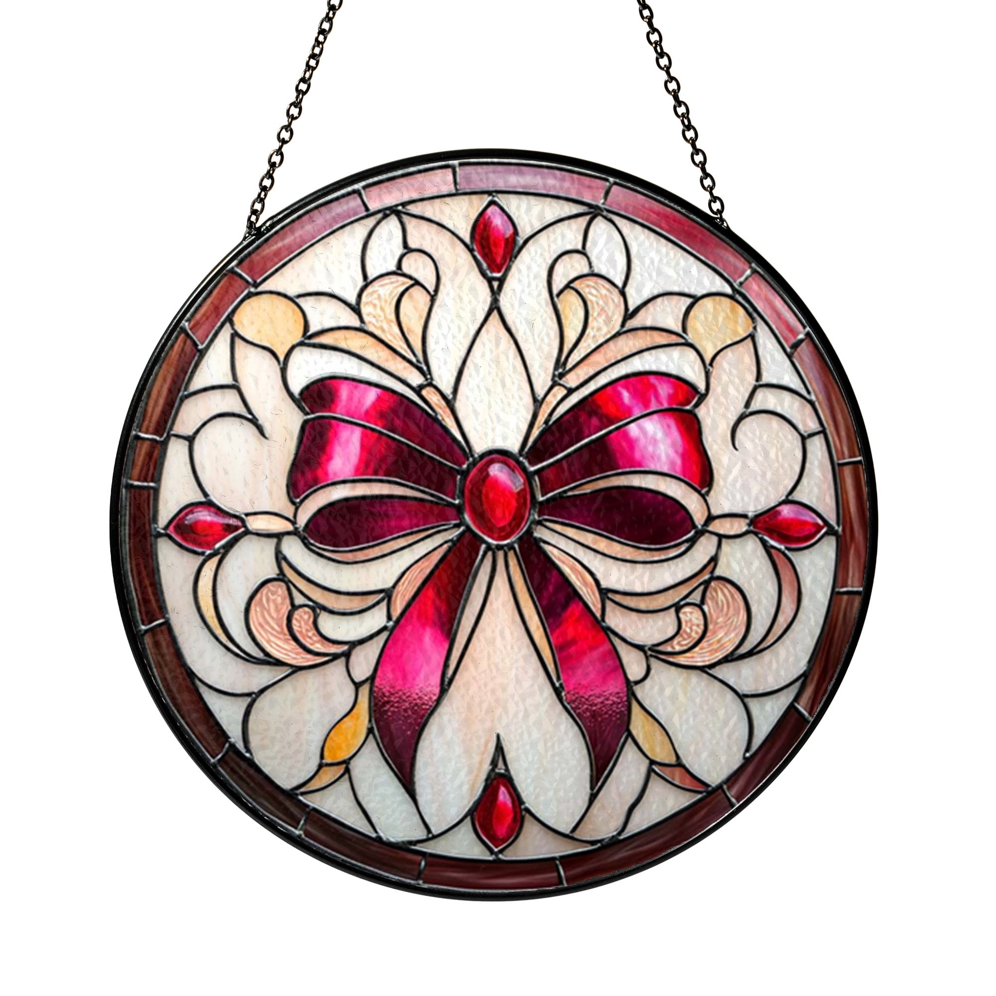 Decorative Pink Bow Stained Glass Style Suncatcher – Round Window ...
