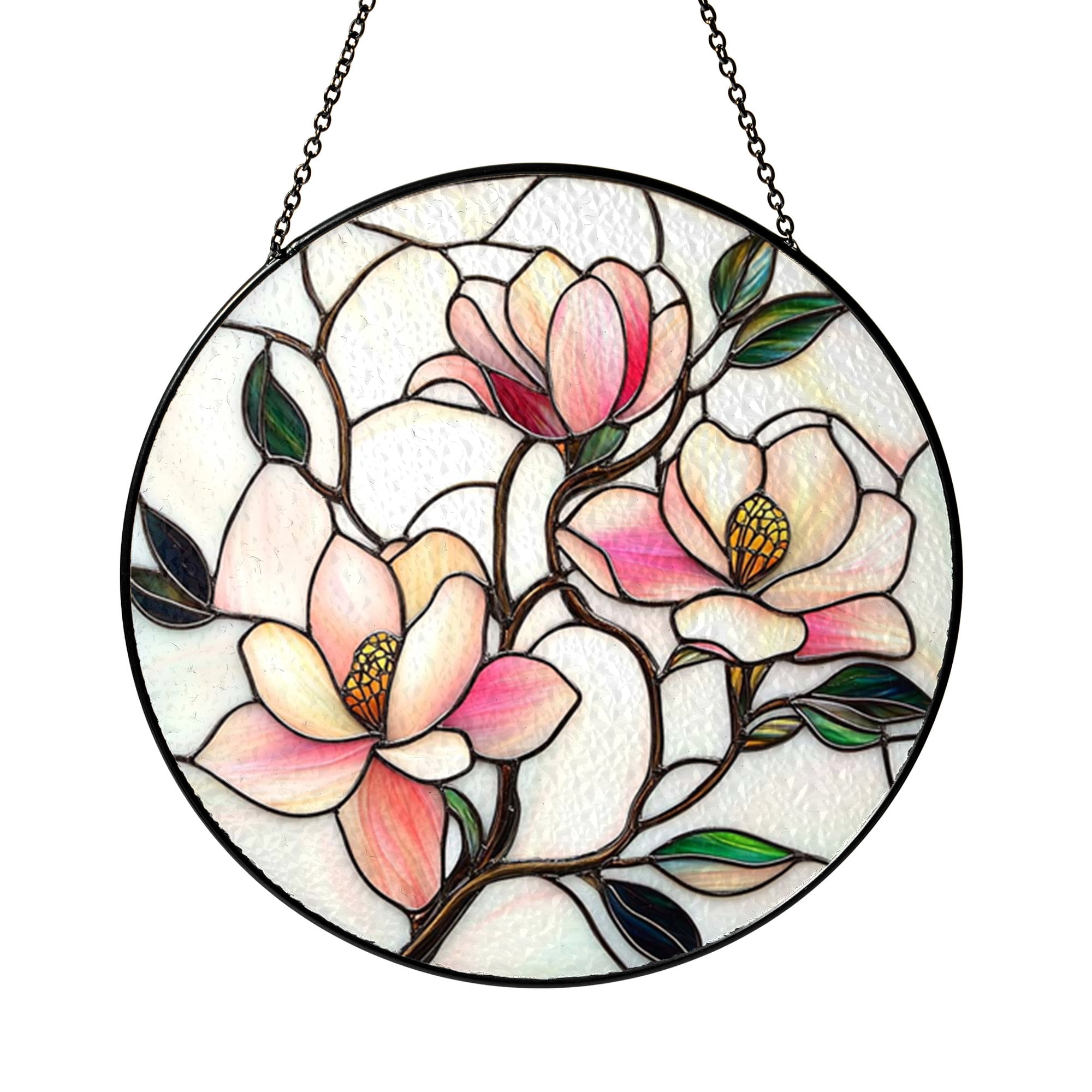 Decorative Pink Magnolia Stained Glass Window Hanging, Floral Inspired ...