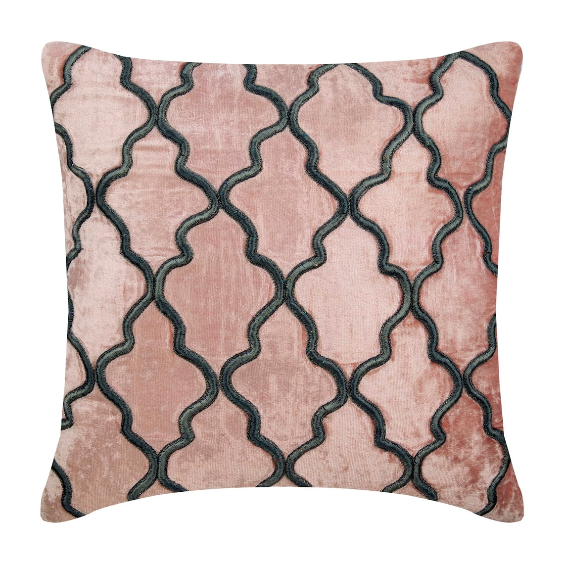 Decorative Pink Velvet Pillow Cover, Square Lattice Embroidered 14"x14 ...