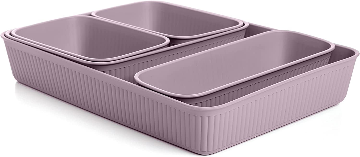 Decorative Plastic Desk Drawer Organizer Tray, Lilac (Set of 5) Storage ...