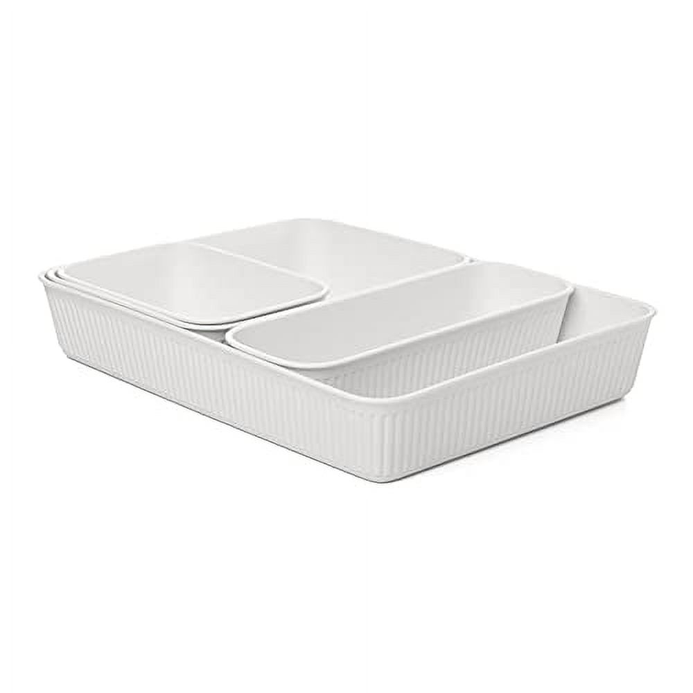 Decorative Plastic Desk Drawer Organizer Tray, White (Set of 4) Open ...