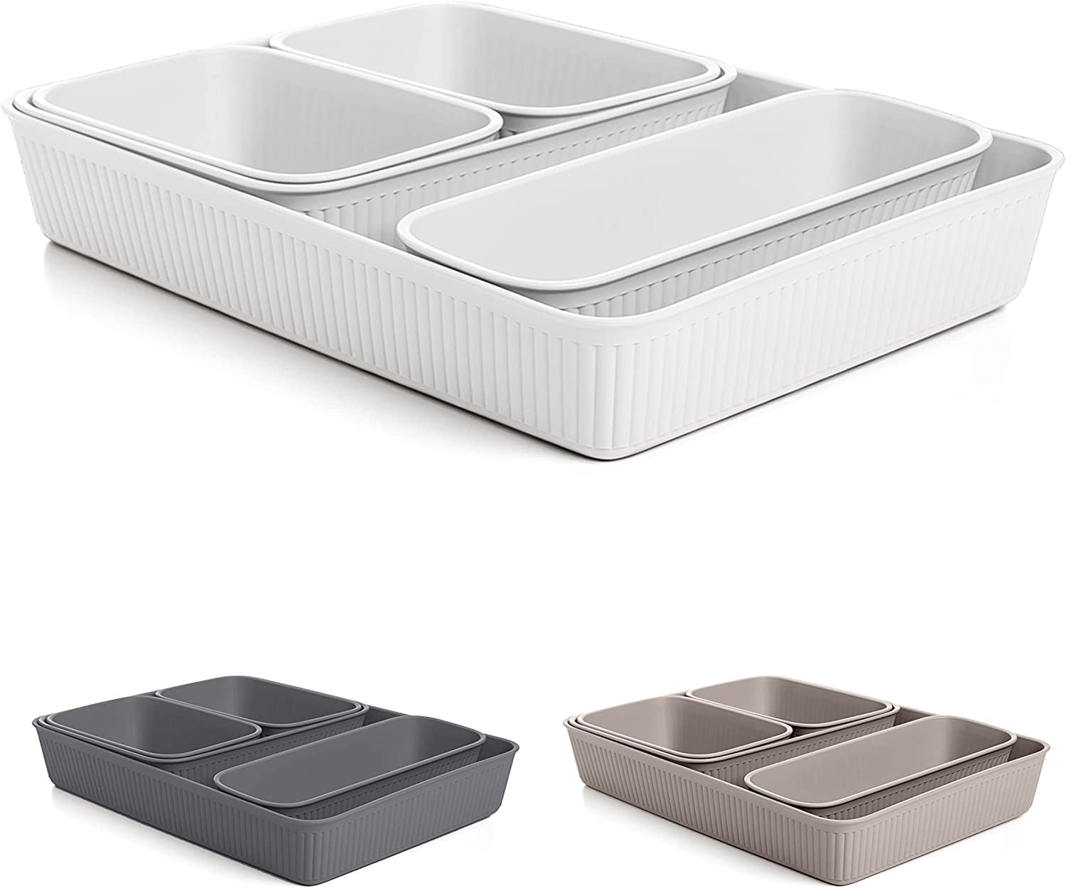 Decorative Plastic Desk Drawer Organizer Tray, White (Set of 5) Open ...