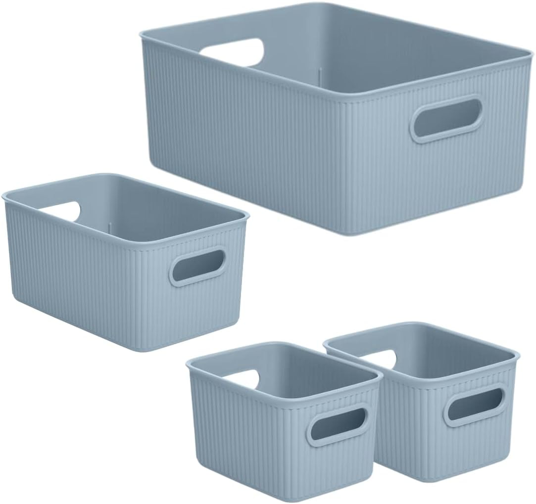 Decorative Plastic Open Home Storage Bins Organizer Baskets, Blue (Set ...