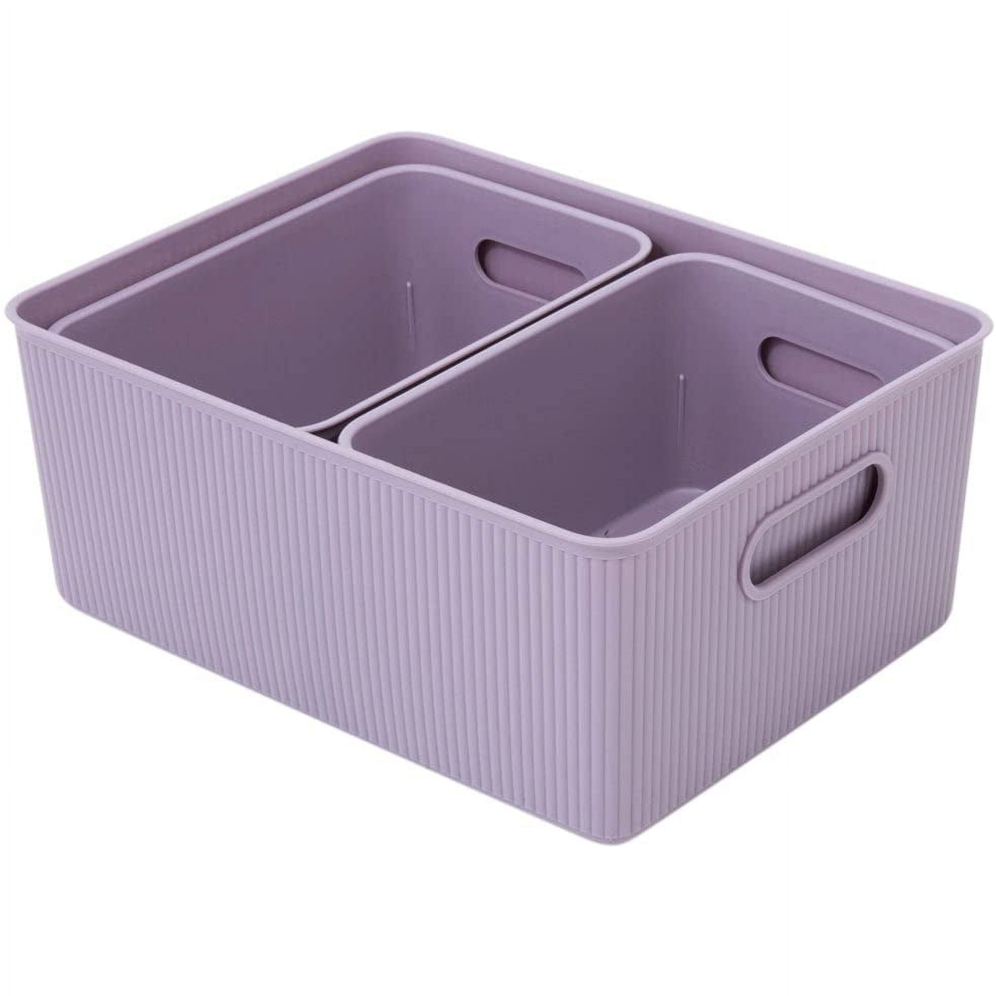 Decorative Plastic Open Home Storage Bins Organizer Baskets, Brown (Set ...