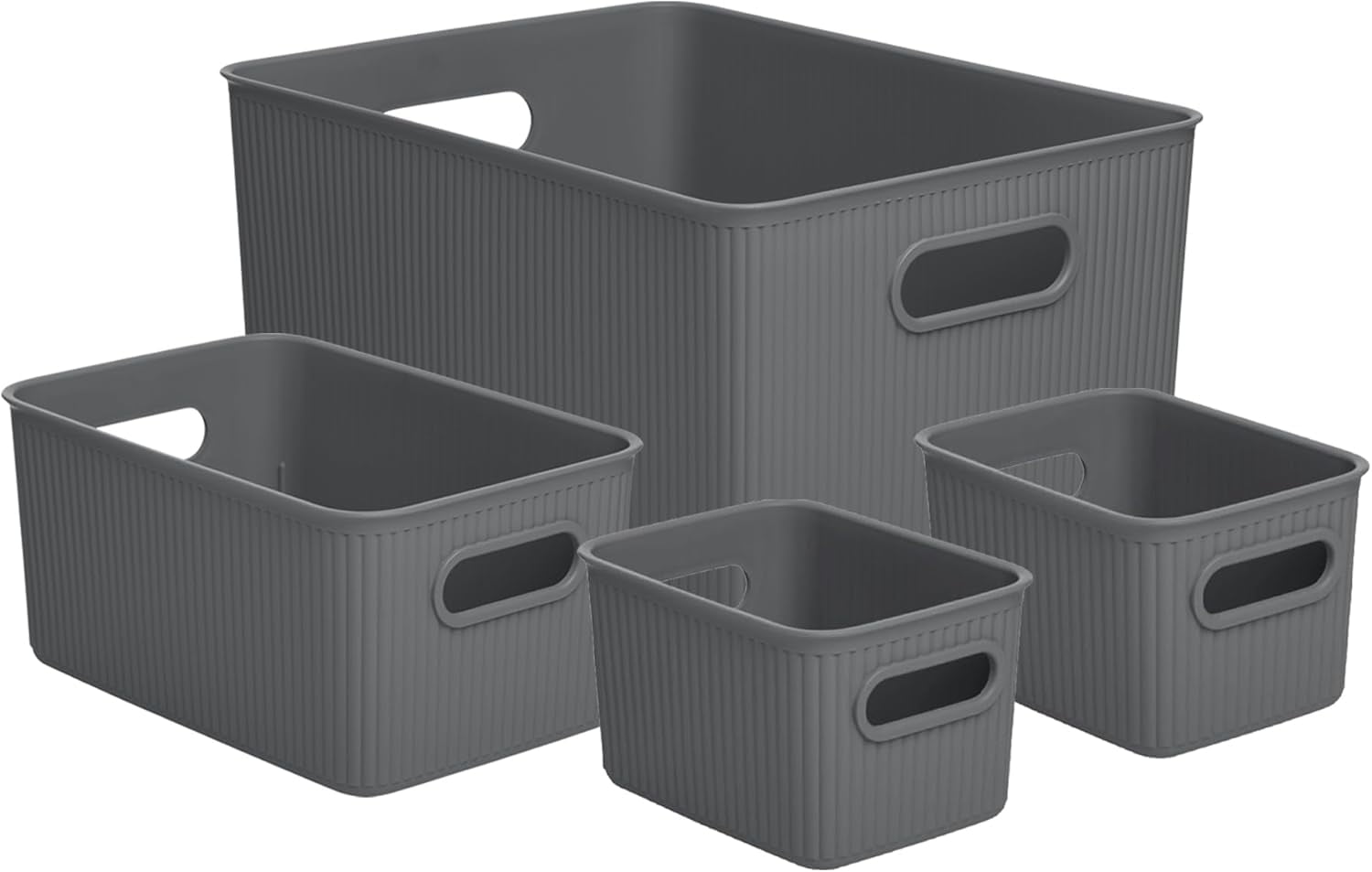 Superio Decorative Plastic Storage Bins, Grey, Set of 4, Ribbed Design ...