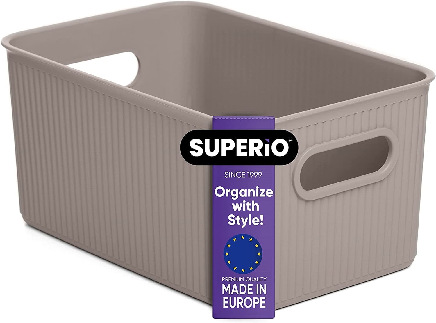 Superio Elegant Ribbed Design Storage Bin, 5 L, Taupe - Ideal for Home ...