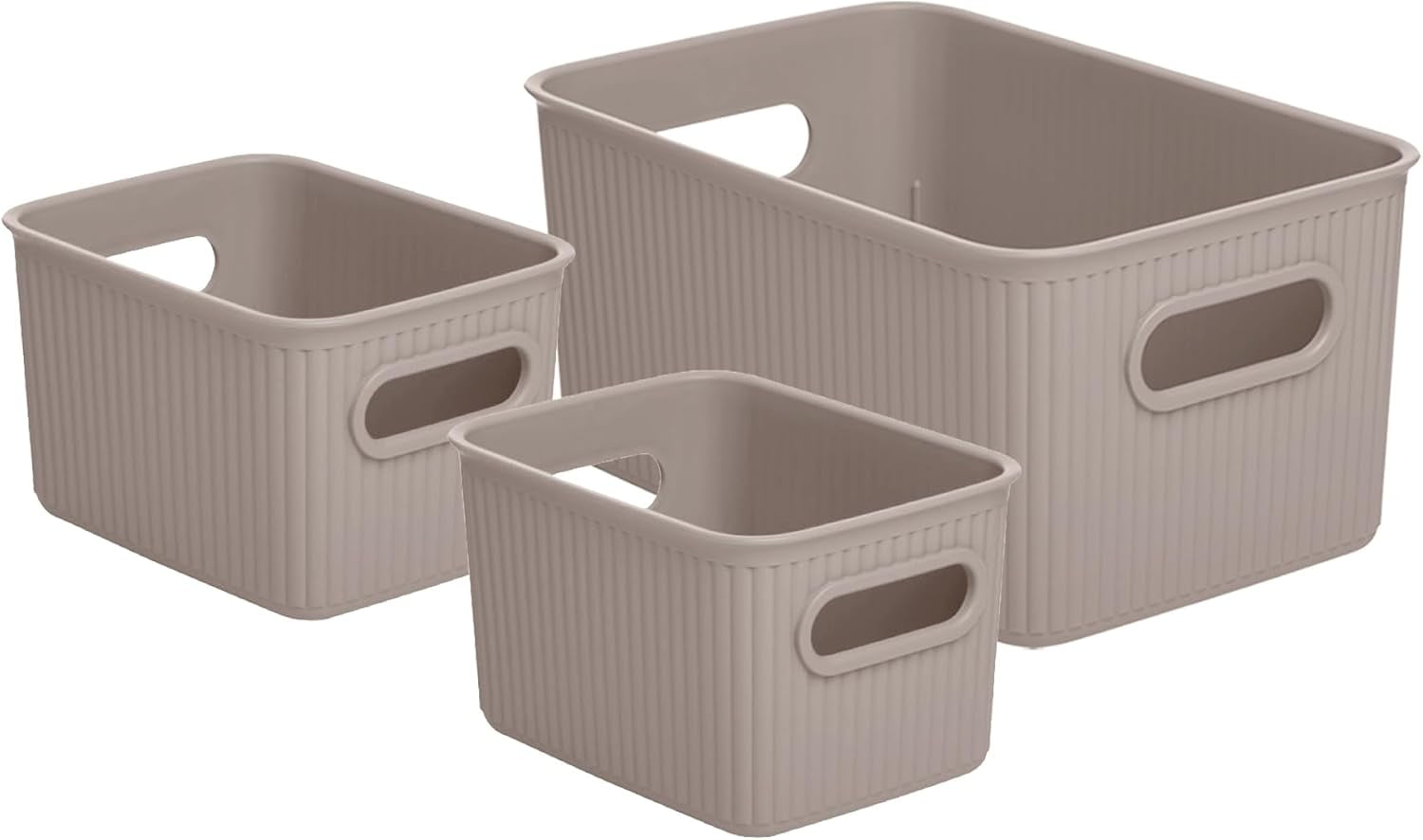 Decorative Plastic Storage Bins Organizer Baskets, Taupe (Set of 3) 1 ...