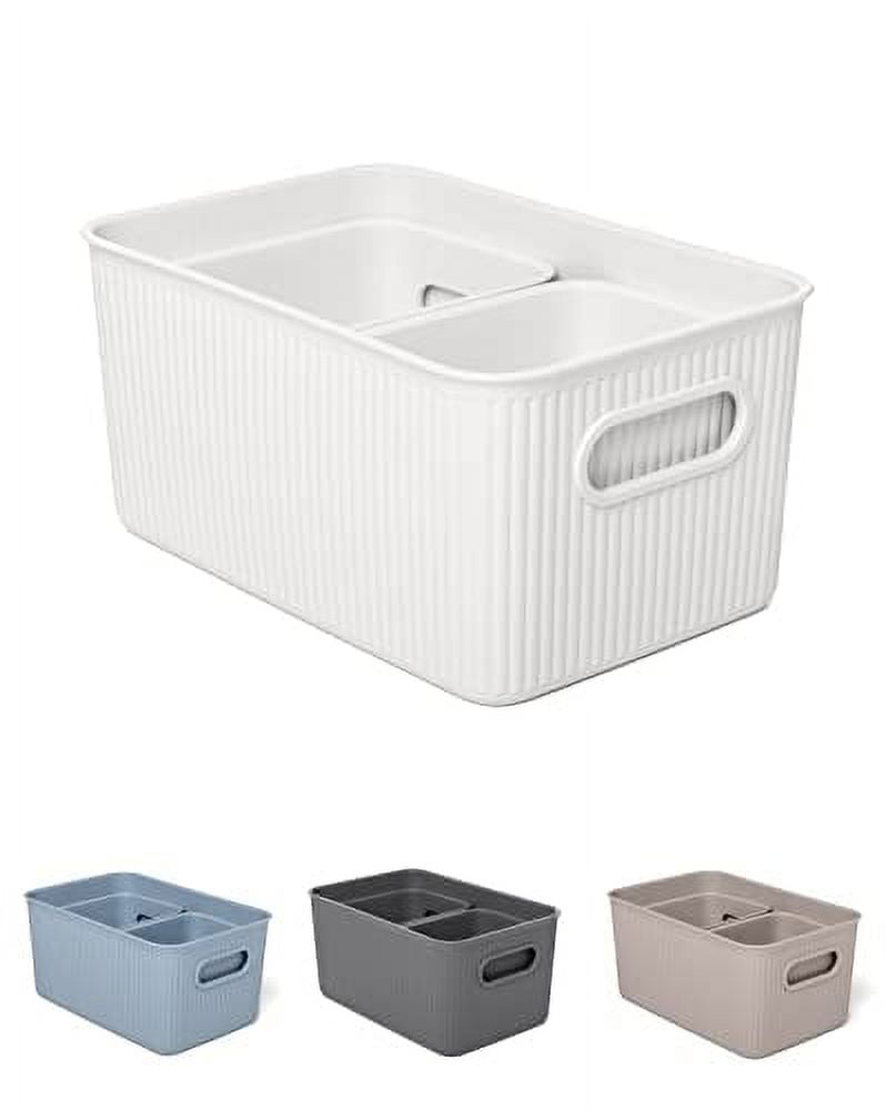 Decorative Plastic Storage Bins Organizer Baskets, White (Set of 3) 1 ...