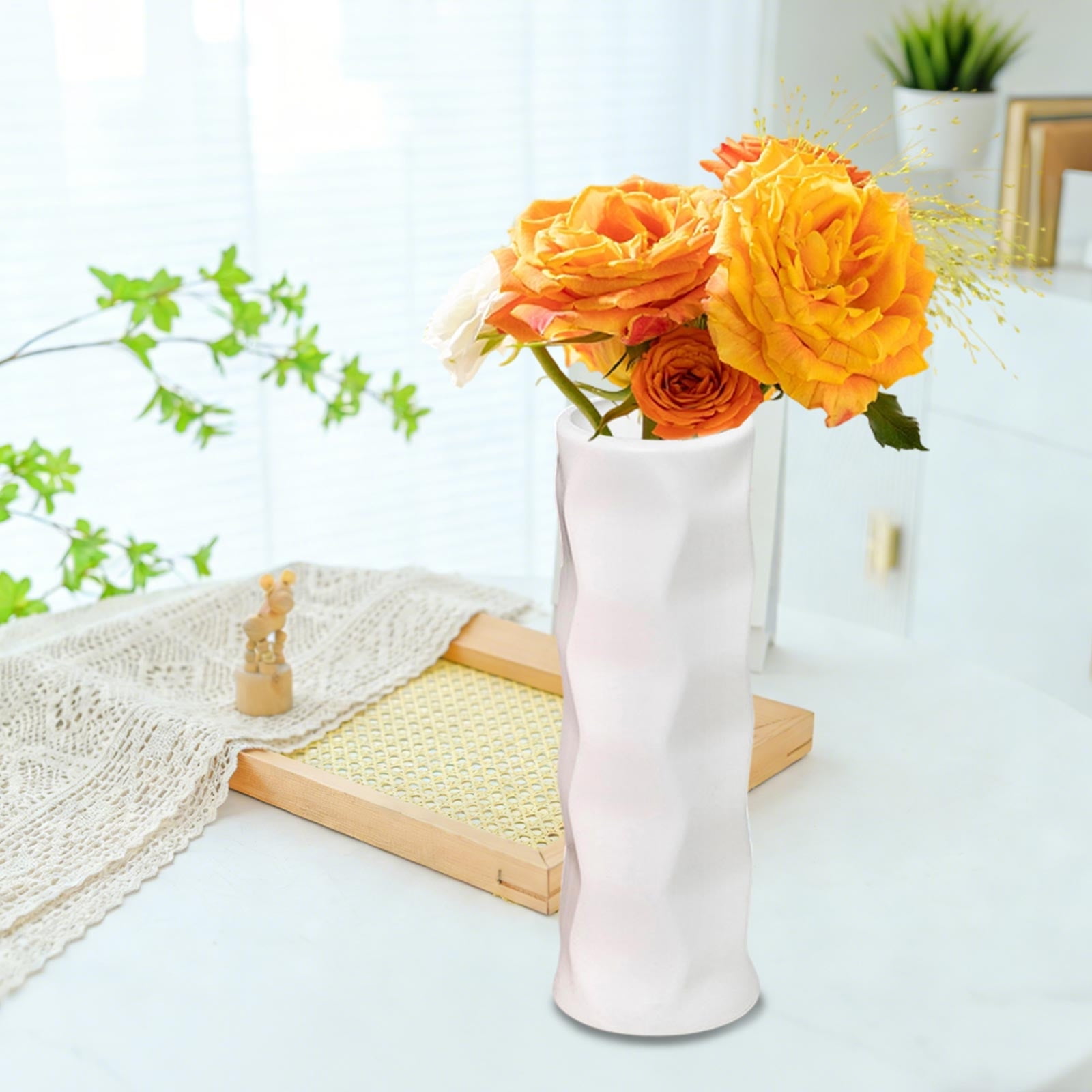 Decorative Plastic Vase for Dry or Fresh Flowers, Geometric Woven ...