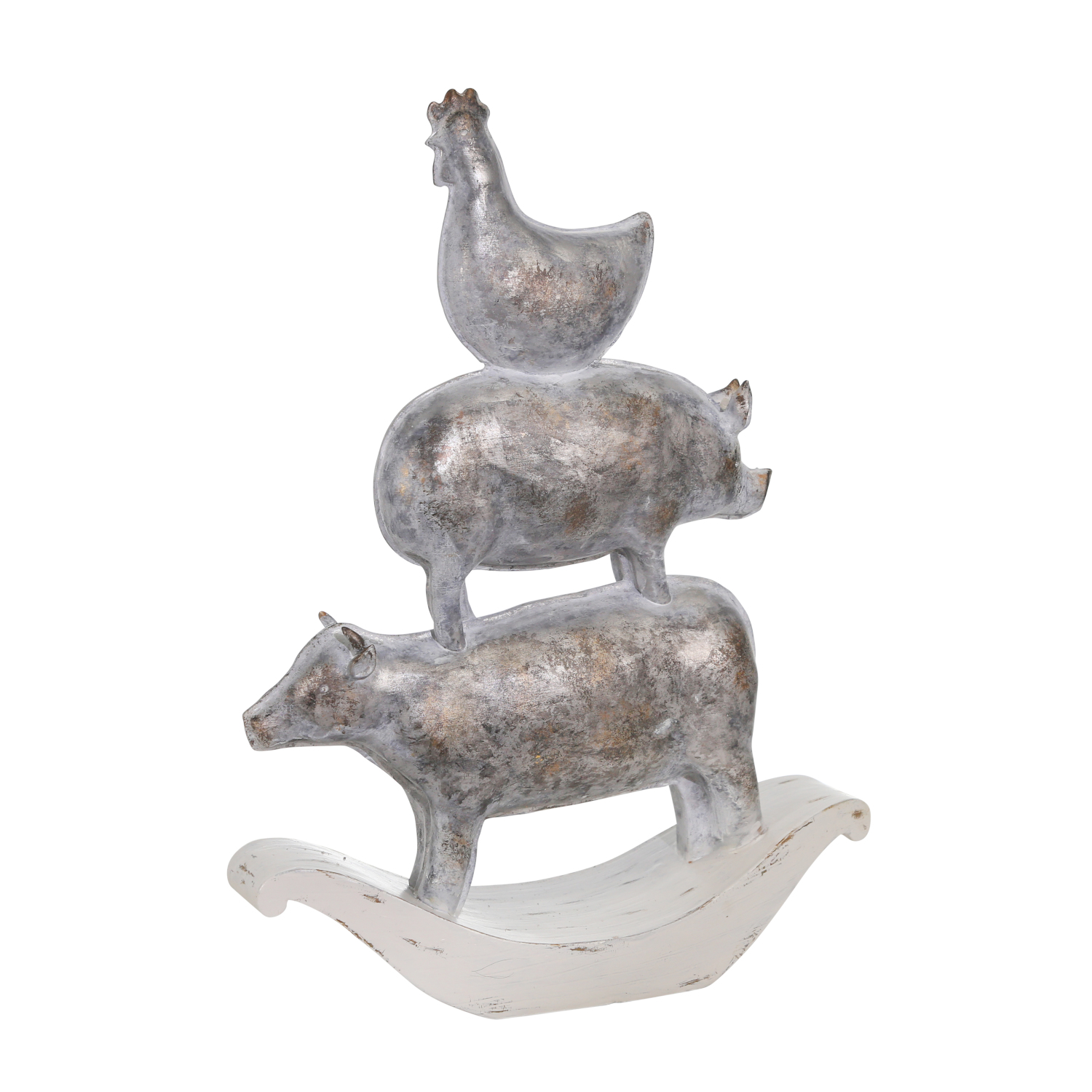 Decorative Polyresin Sculpture with Stacked Animals White and Bronze ...