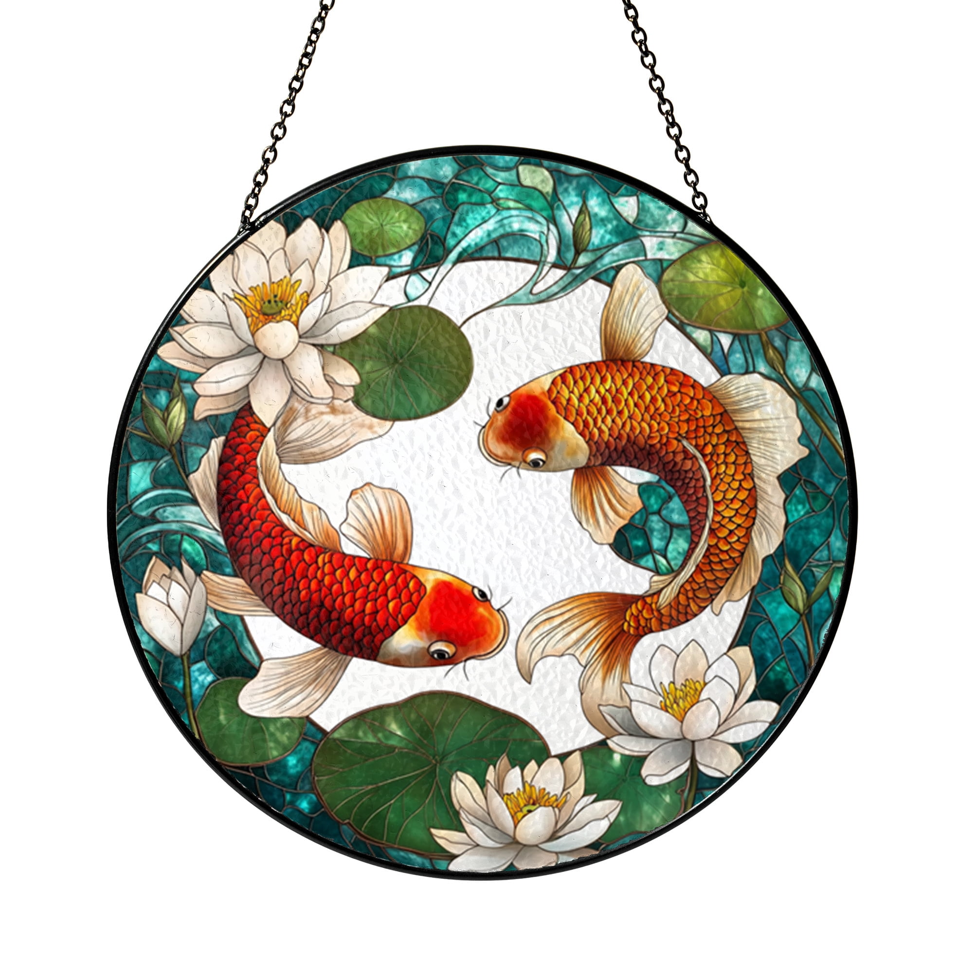 Decorative Pond Fish Stained Glass Style Suncatcher – Floral Window ...