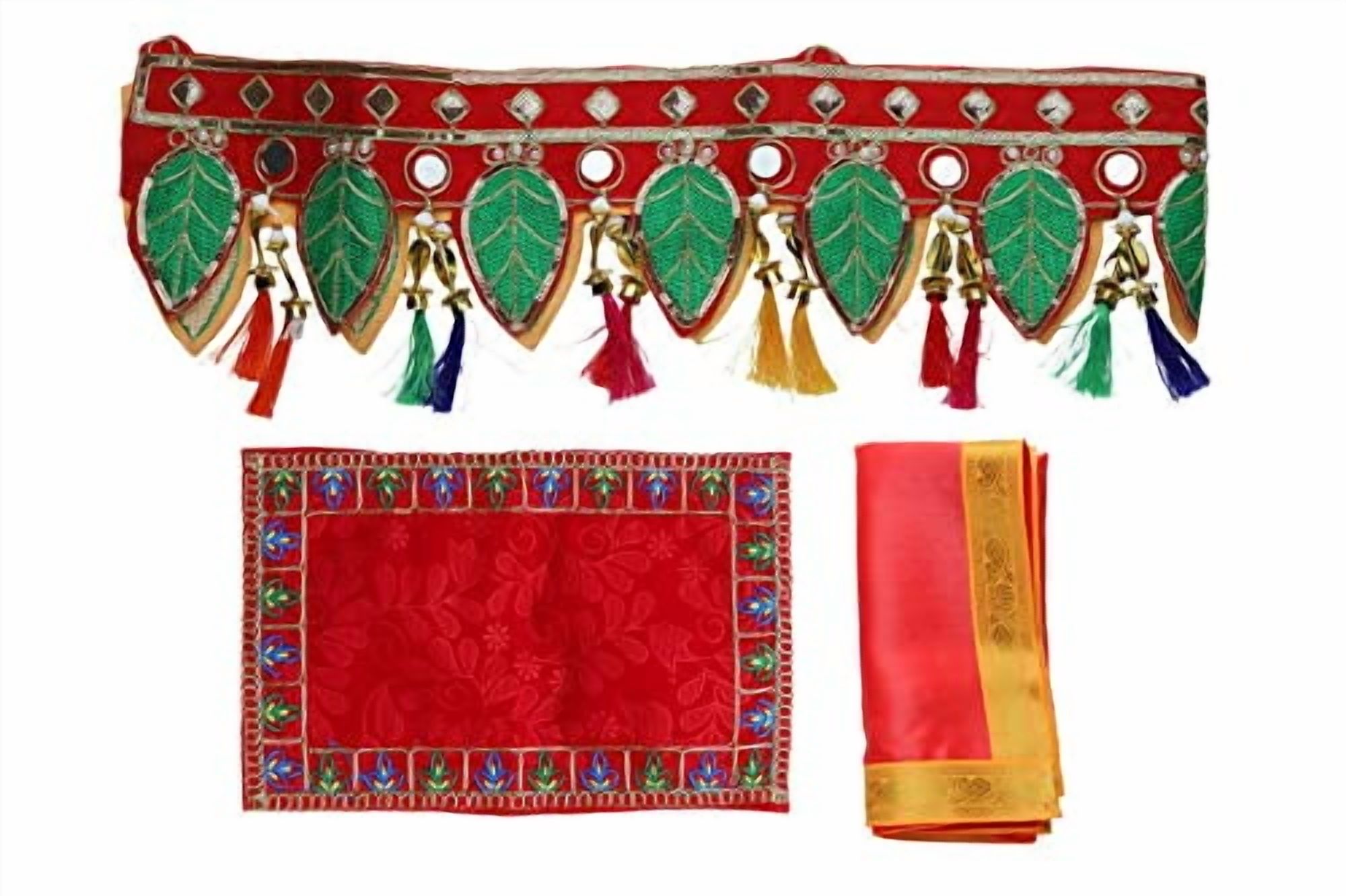 Decorative Pooja Combo Set Mango Bandanwar Fabric Leaf Toran - 40" and ...