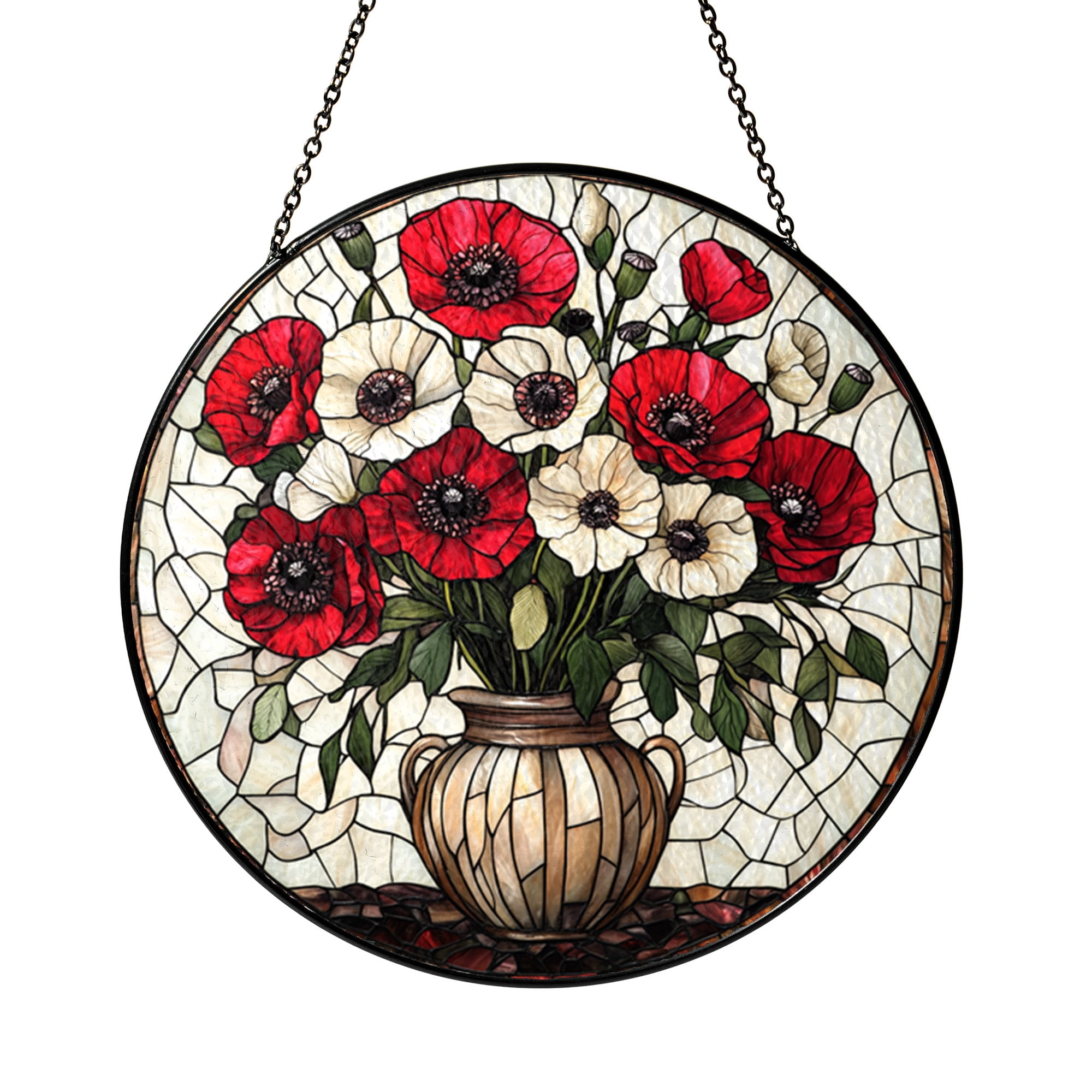 Decorative Poppy Garden Stained Glass Style Window Suncatcher, Floral ...