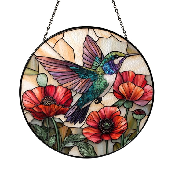 Decorative Poppy Hummingbird Glass Suncatcher - Walmart.com