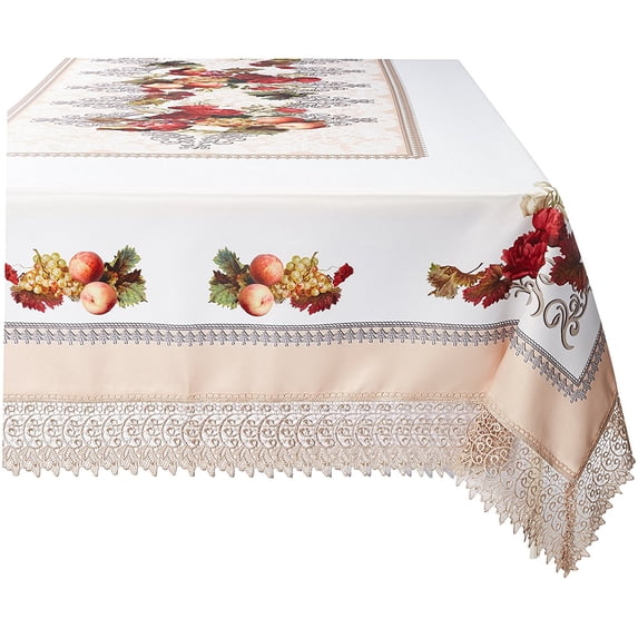 Decorative Printed Fruttela Tablecloth With Lace Trimming, Ivory - 70 ...