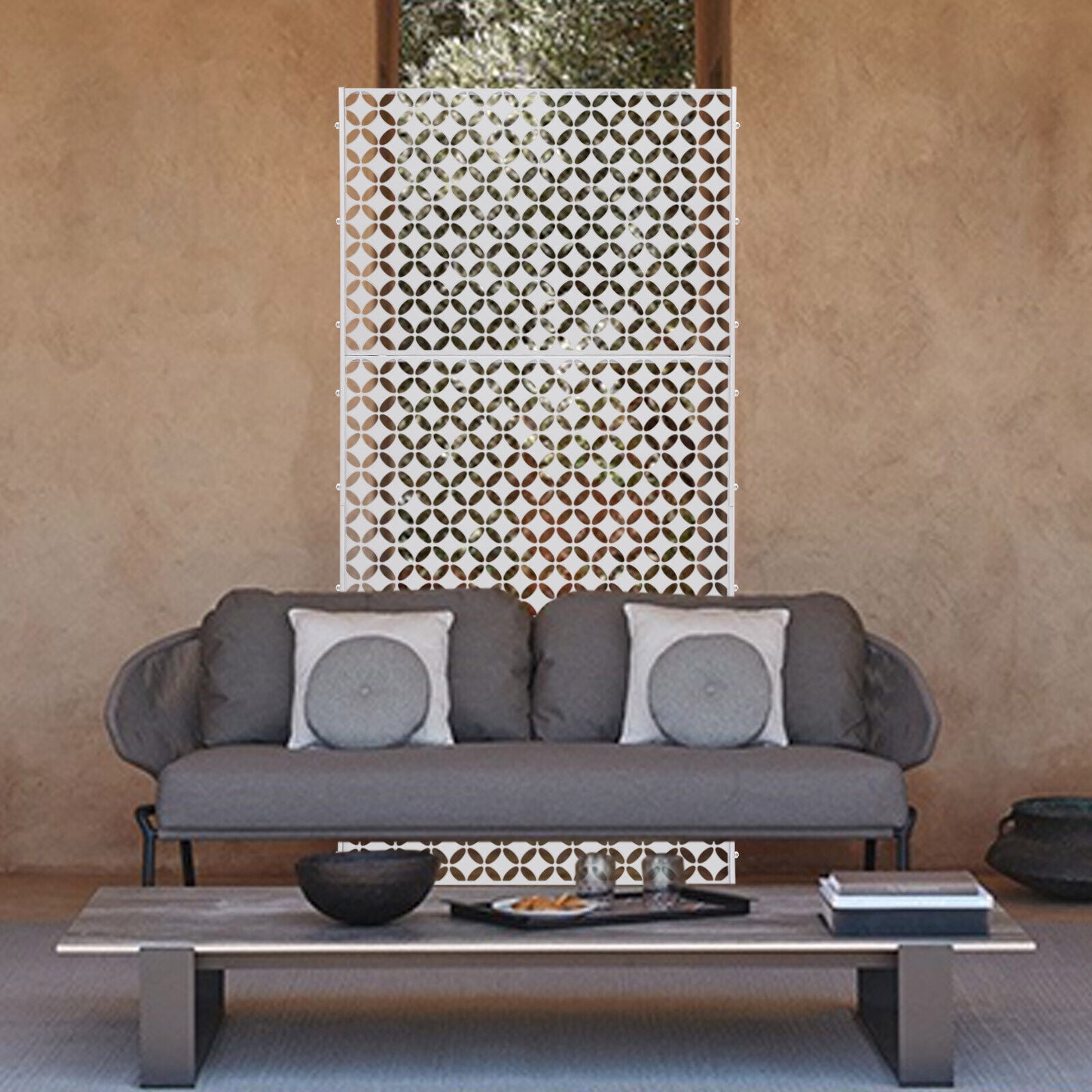 Decorative Privacy Screen, Privacy Fence Screen Coin-shaped White Steel ...