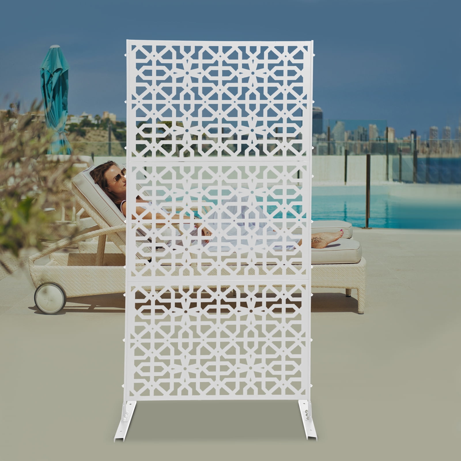 Decorative Privacy Screen, Privacy Fence Screen White Steel 3 Panels ...