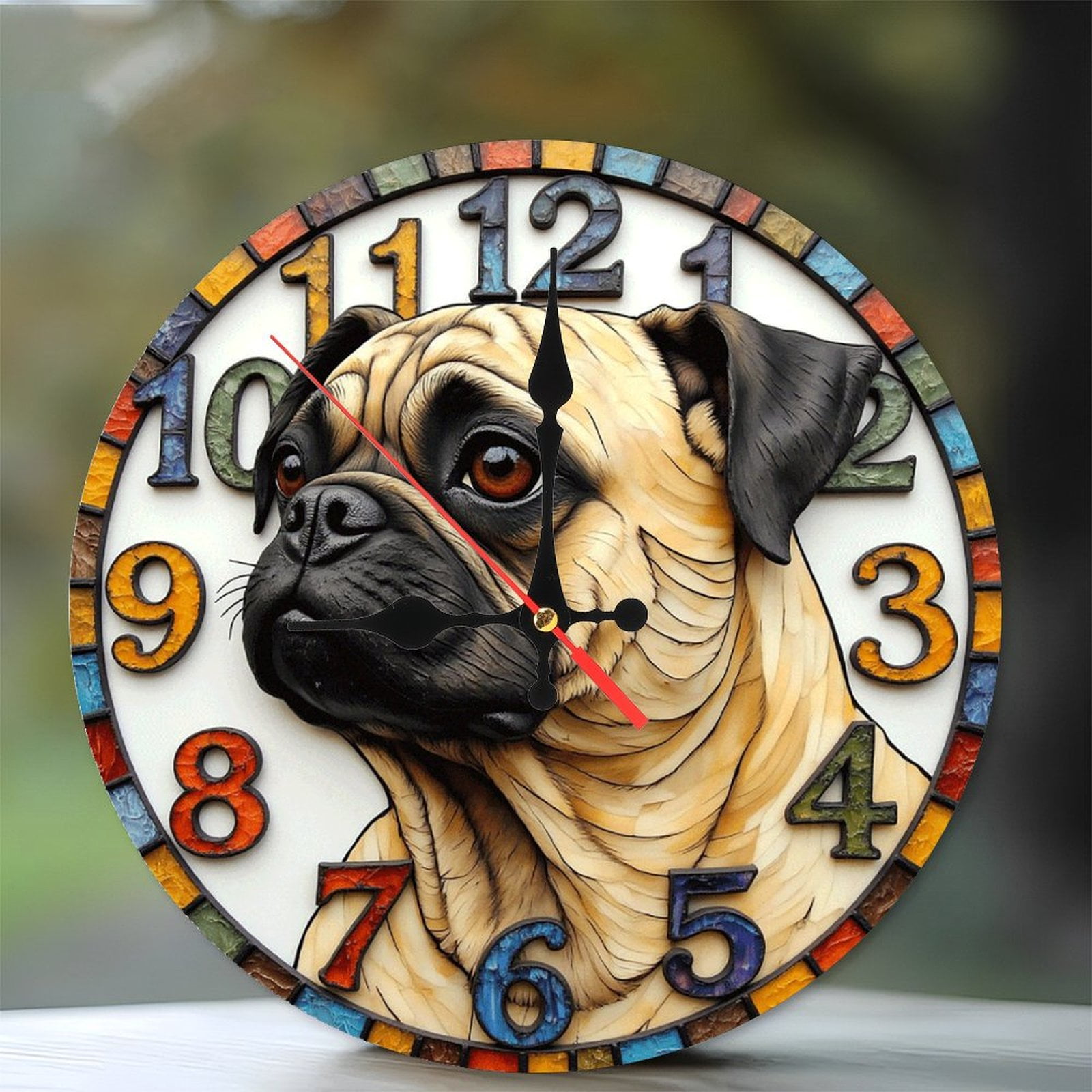 Decorative Pug Dog Wall Clock Art Home Decor 10-Inch Silent Wooden Wall ...