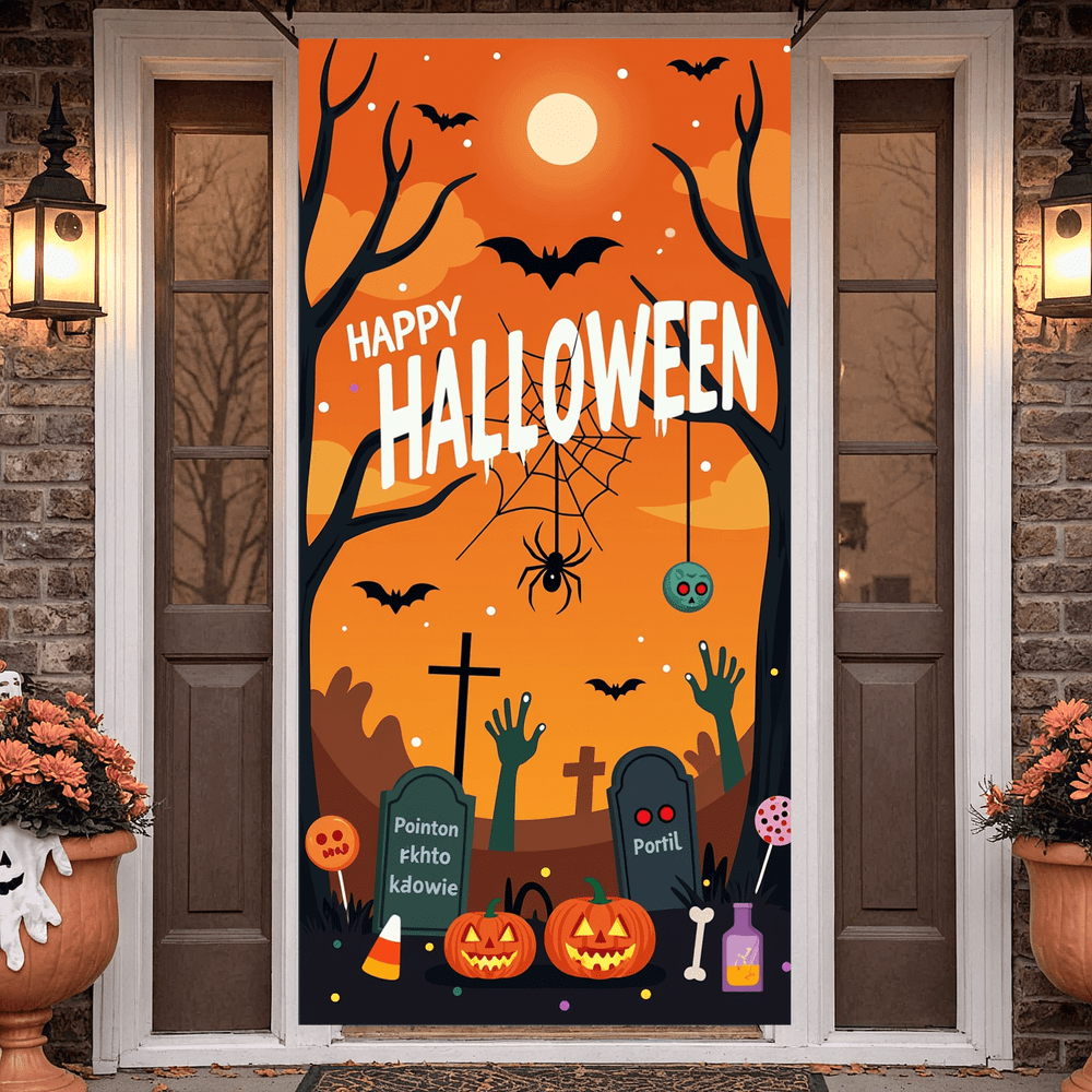 Decorative Pumpkin Halloween Banner Spooky Graveyard Ghost Western ...