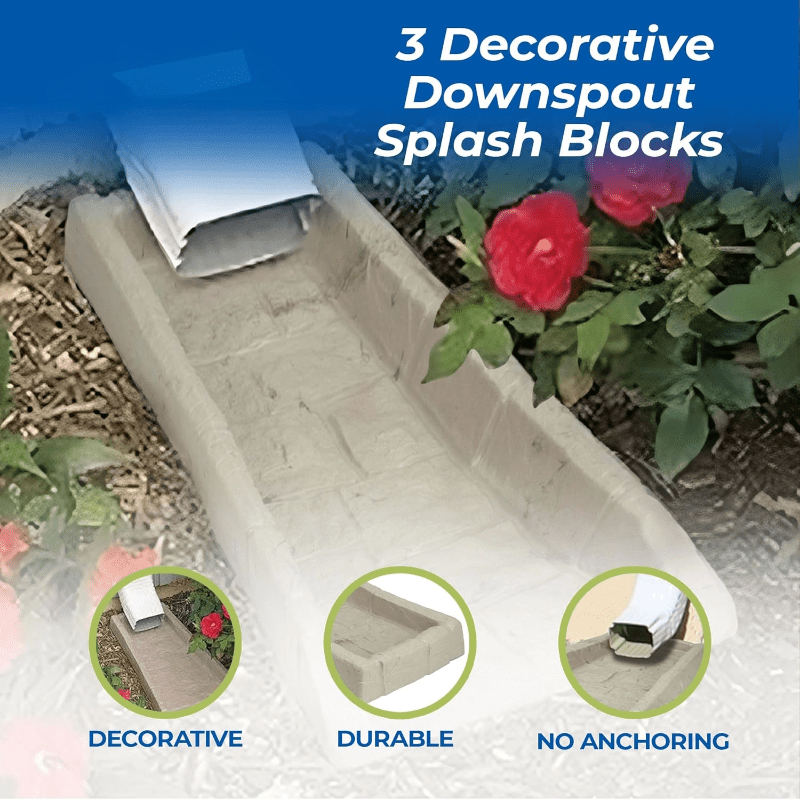 Decorative Rain Gutter Downspout Garden Splash Block Taupe (3 Pack ...