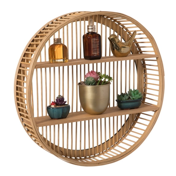 Decorative Rattan Wall Decor: Round Display Shelf with 2 Shelves for ...