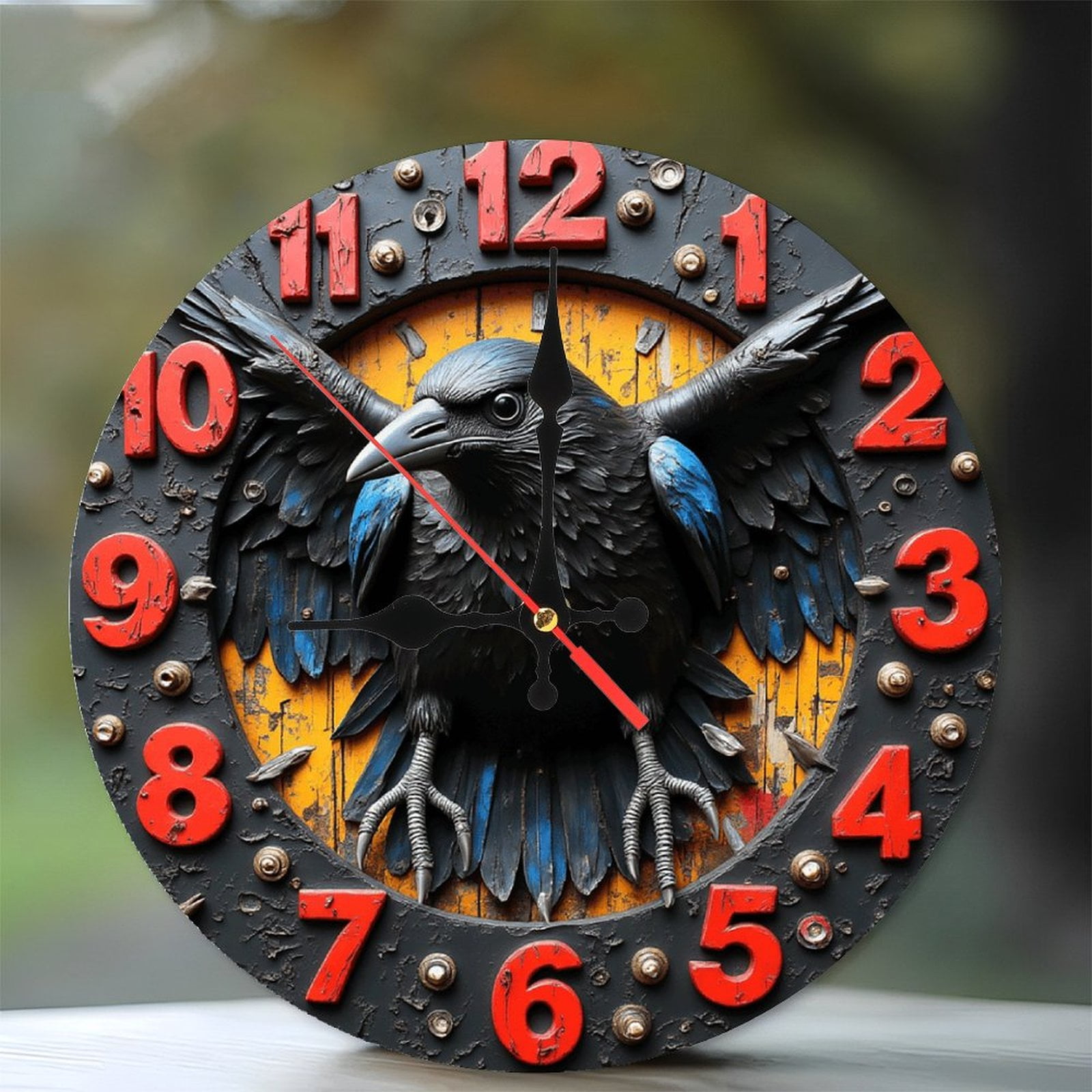 Decorative Raven Wall Clock with Unique Art Design 10-Inch Silent ...